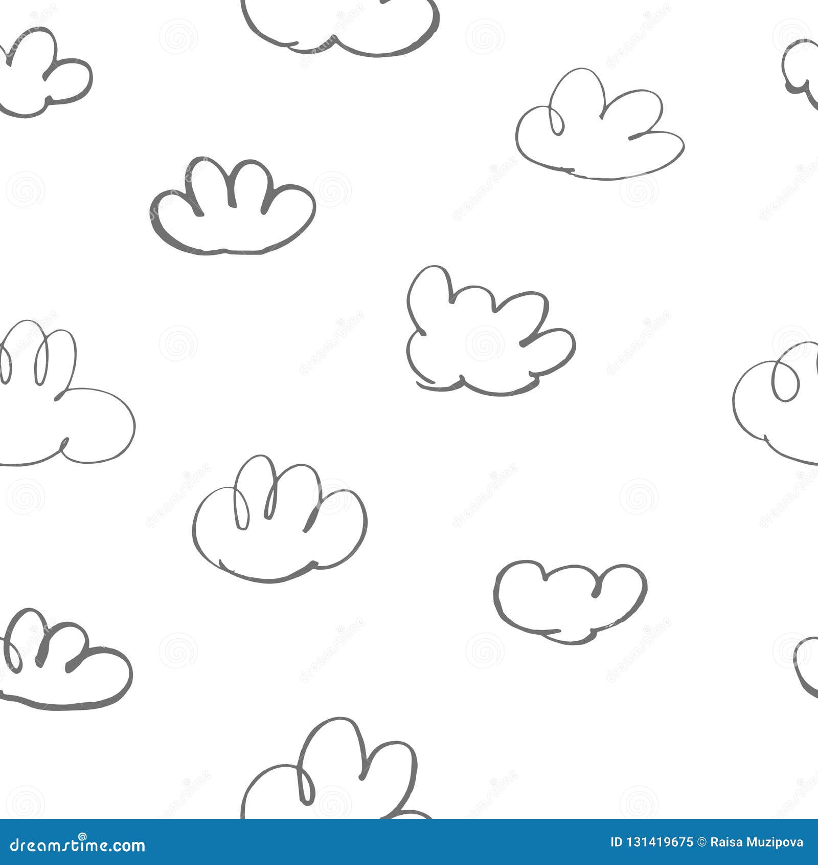 Vector Seamless Pattern with Hand Drawn Clouds Stock Vector ...