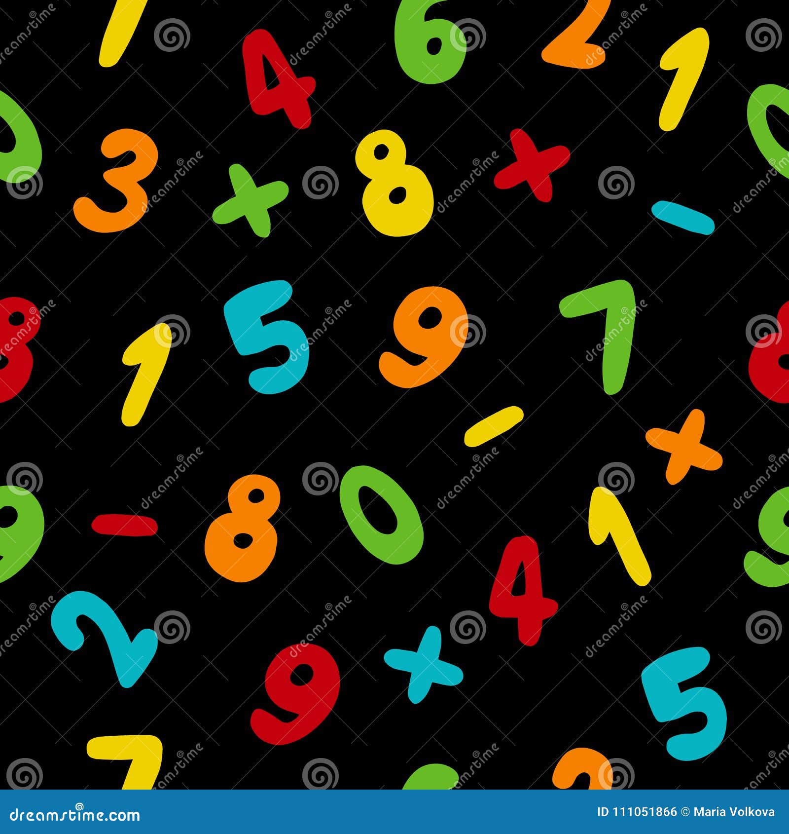 Vector Seamless Pattern with Hand Drawn Colorful Numbers Stock ...