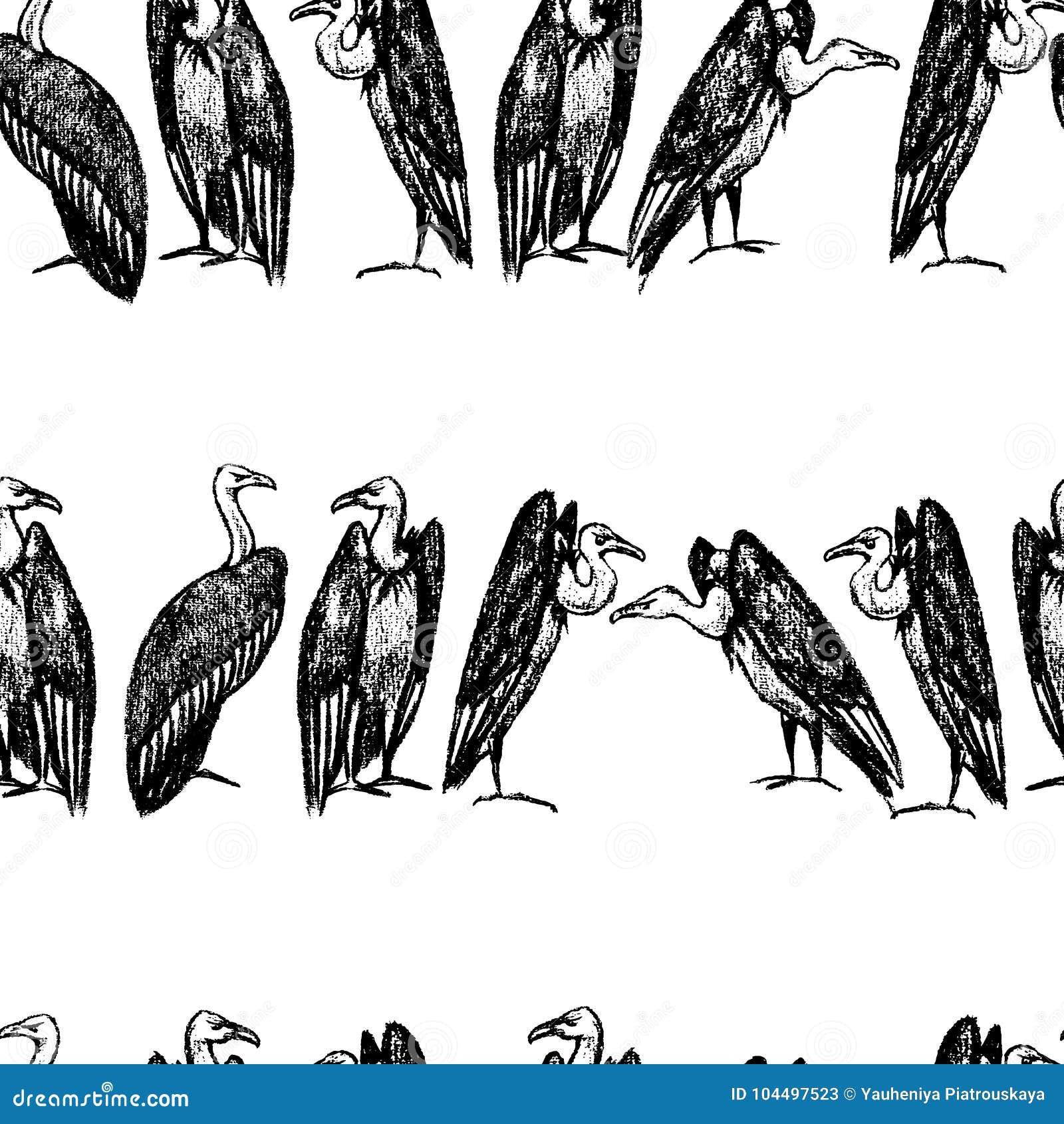 Hand Drawn Vultures Pattern Stock Vector - Illustration of artwork ...
