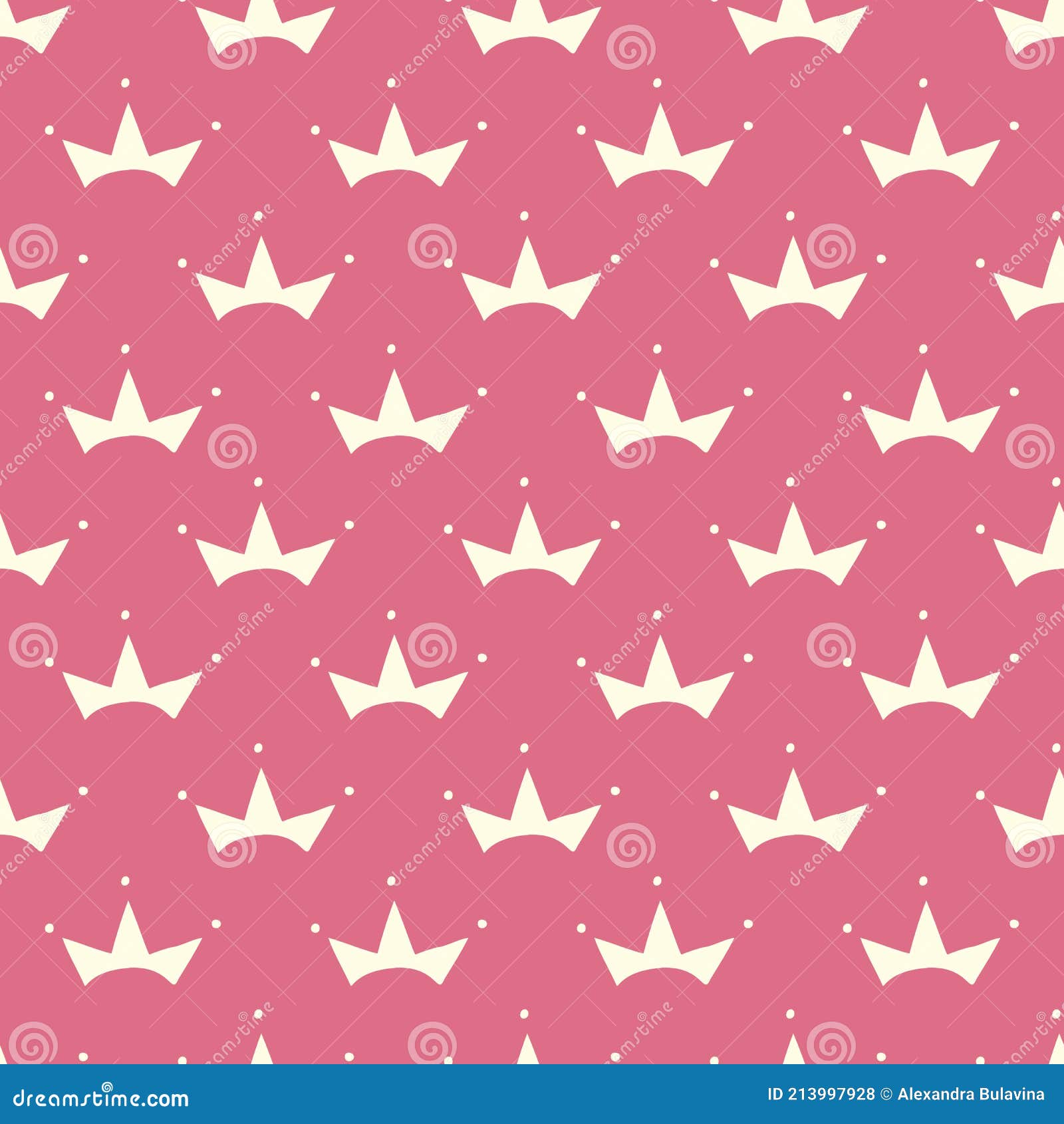 Vector Seamless Pattern with Hand Drawn Cute Crown on Pink Girly ...