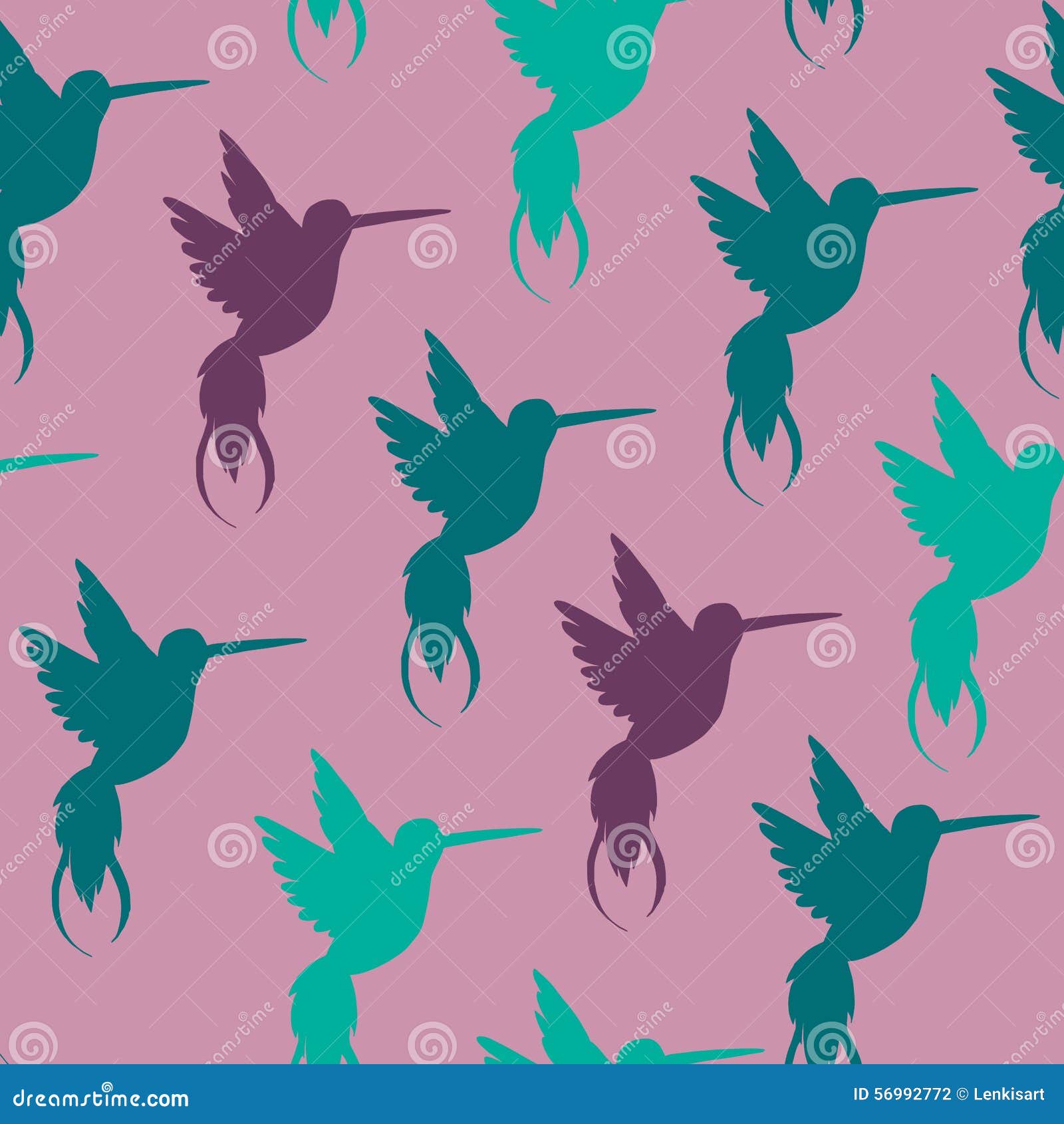 Vector Seamless Pattern with Hand Drawn Decorative Doodle Hummingbird ...