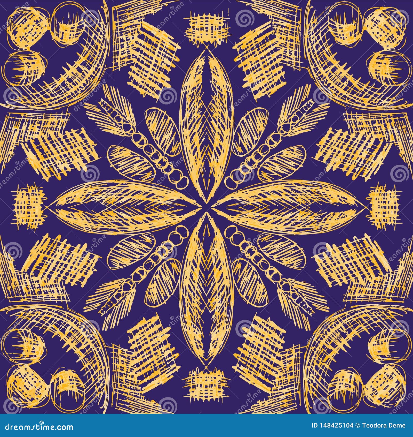 Vector Seamless Pattern with Hand Drawn Symmetrical Decorative Tribal ...