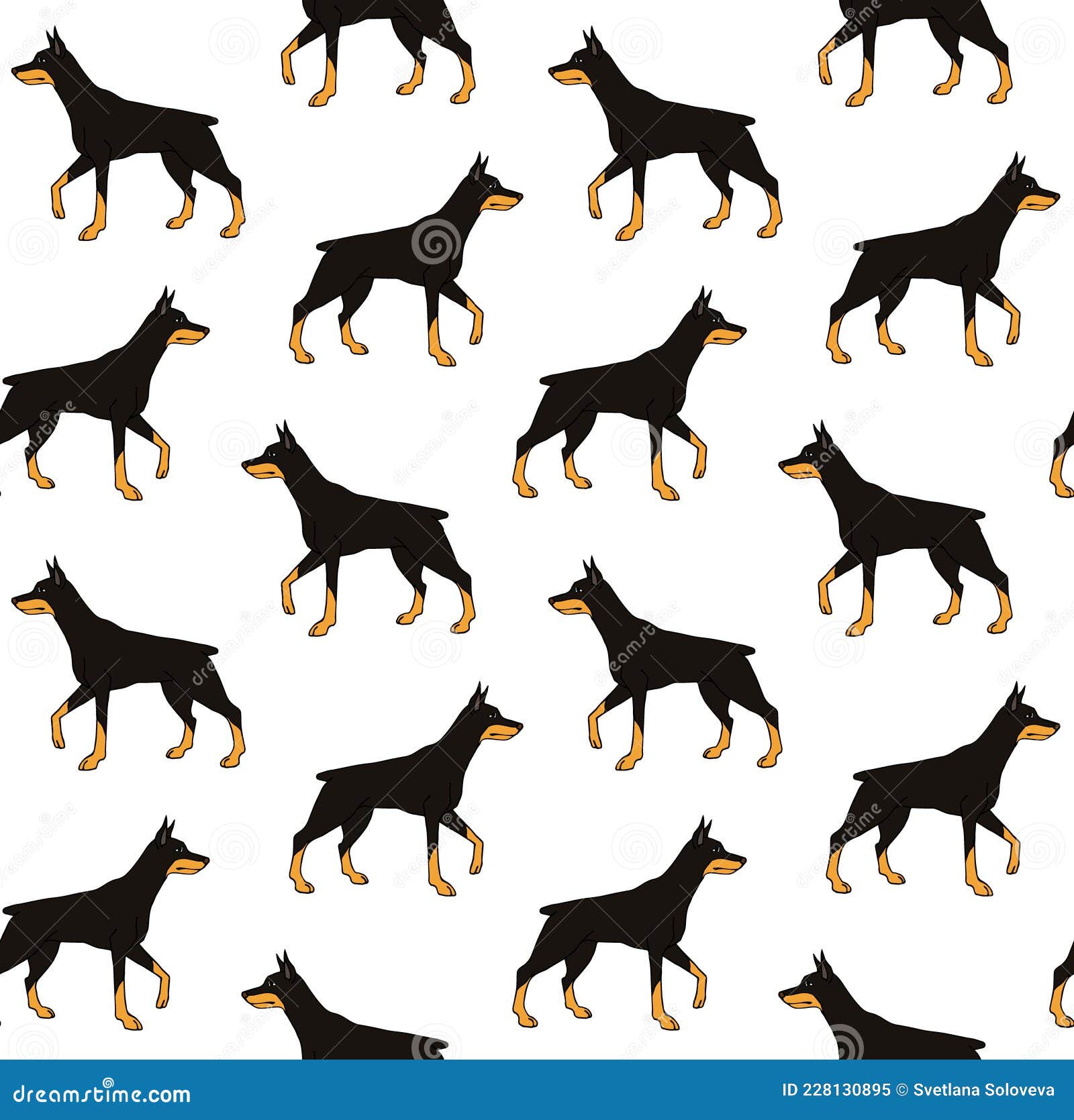 Vector Seamless Pattern of Hand Drawn Doberman Dog Stock Illustration ...