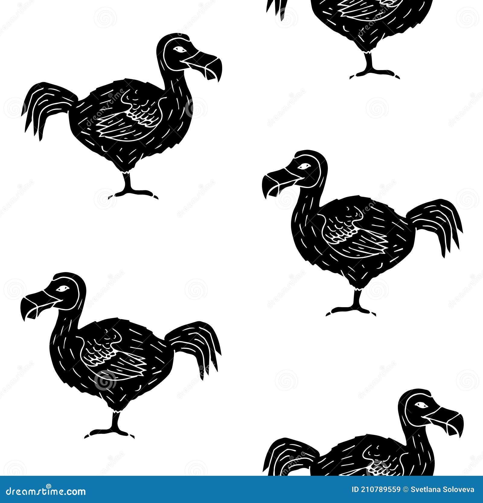 Vector Seamless Pattern of Hand Drawn Dodo Bird Stock Vector ...