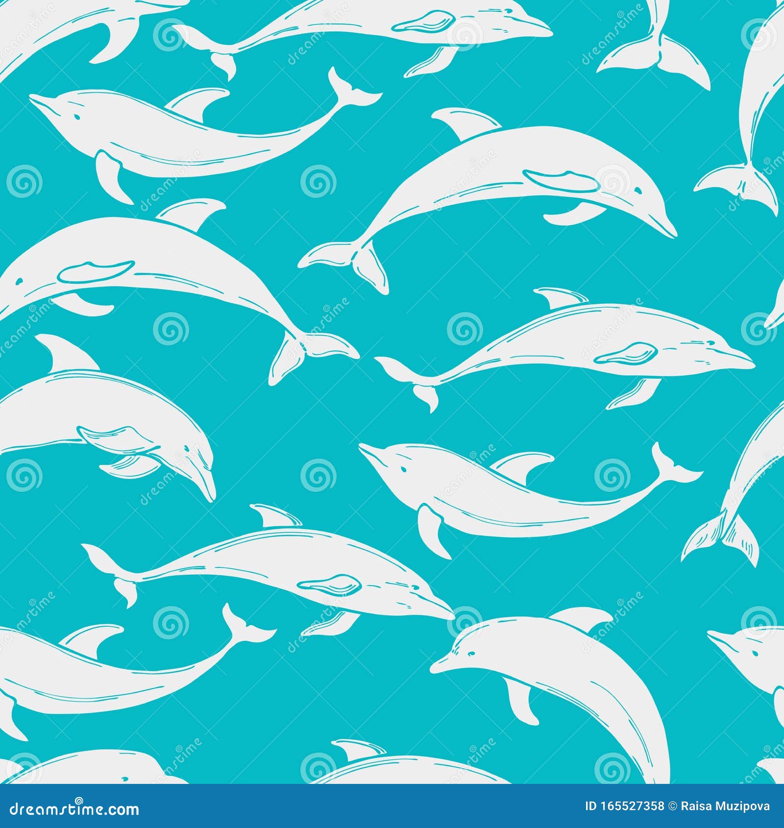 Vector Seamless Pattern with Dolphins Stock Vector - Illustration of ...