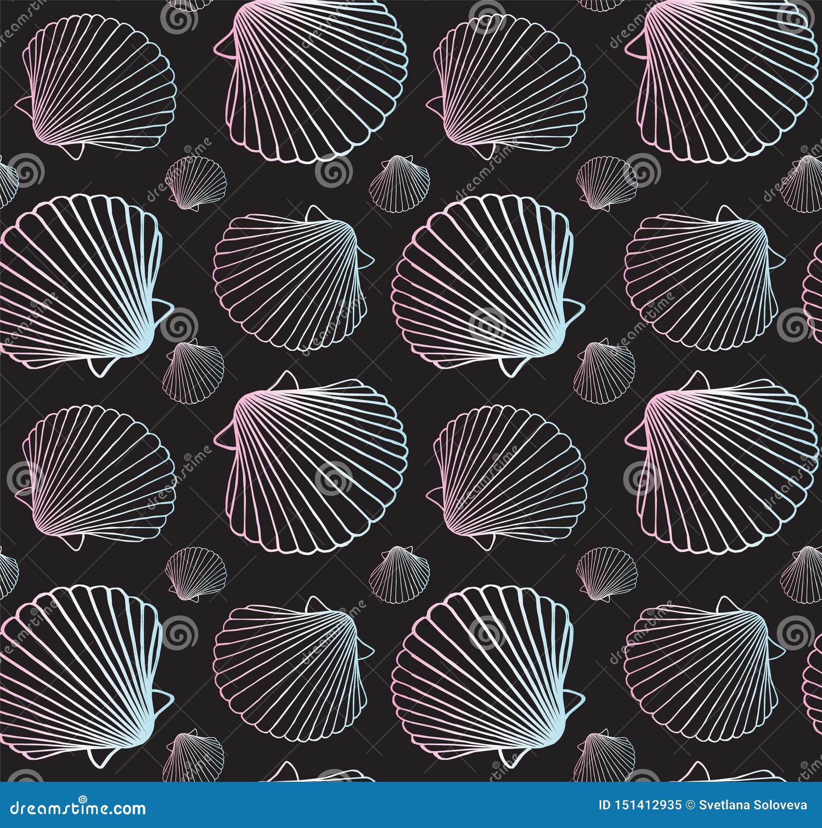 Seamless Pattern of Holographic Shell on Black Stock Vector ...