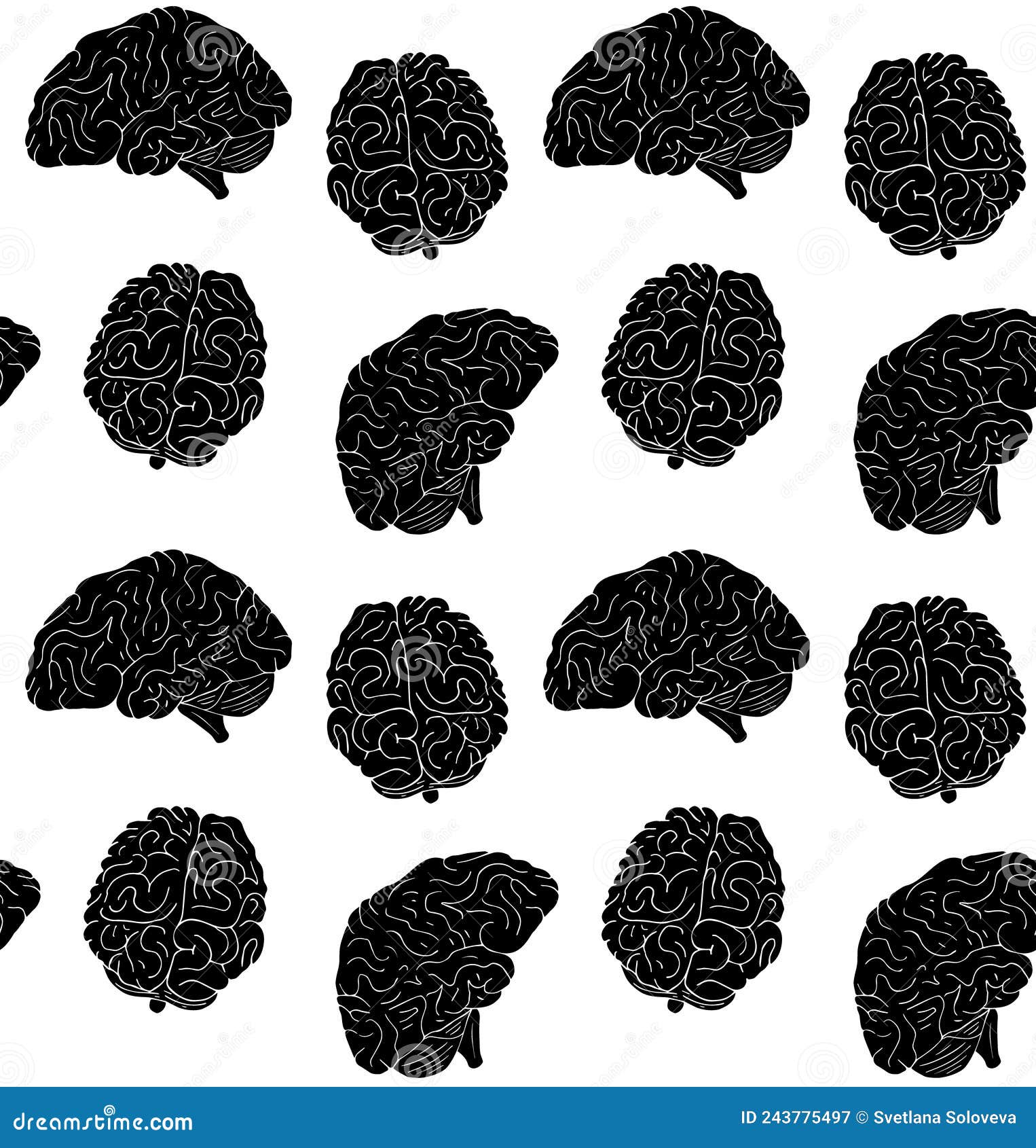 Vector Seamless Pattern of Hand Drawn Human Brain Stock Vector ...