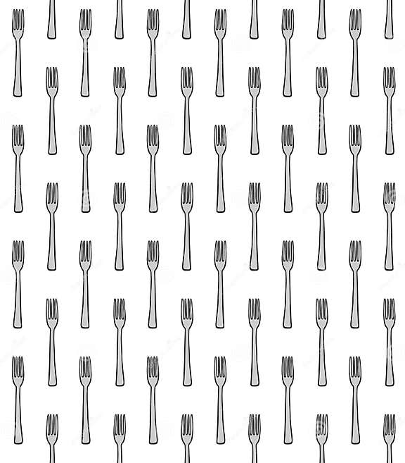 Vector Seamless Pattern of Hand Drawn Fork Stock Vector - Illustration ...