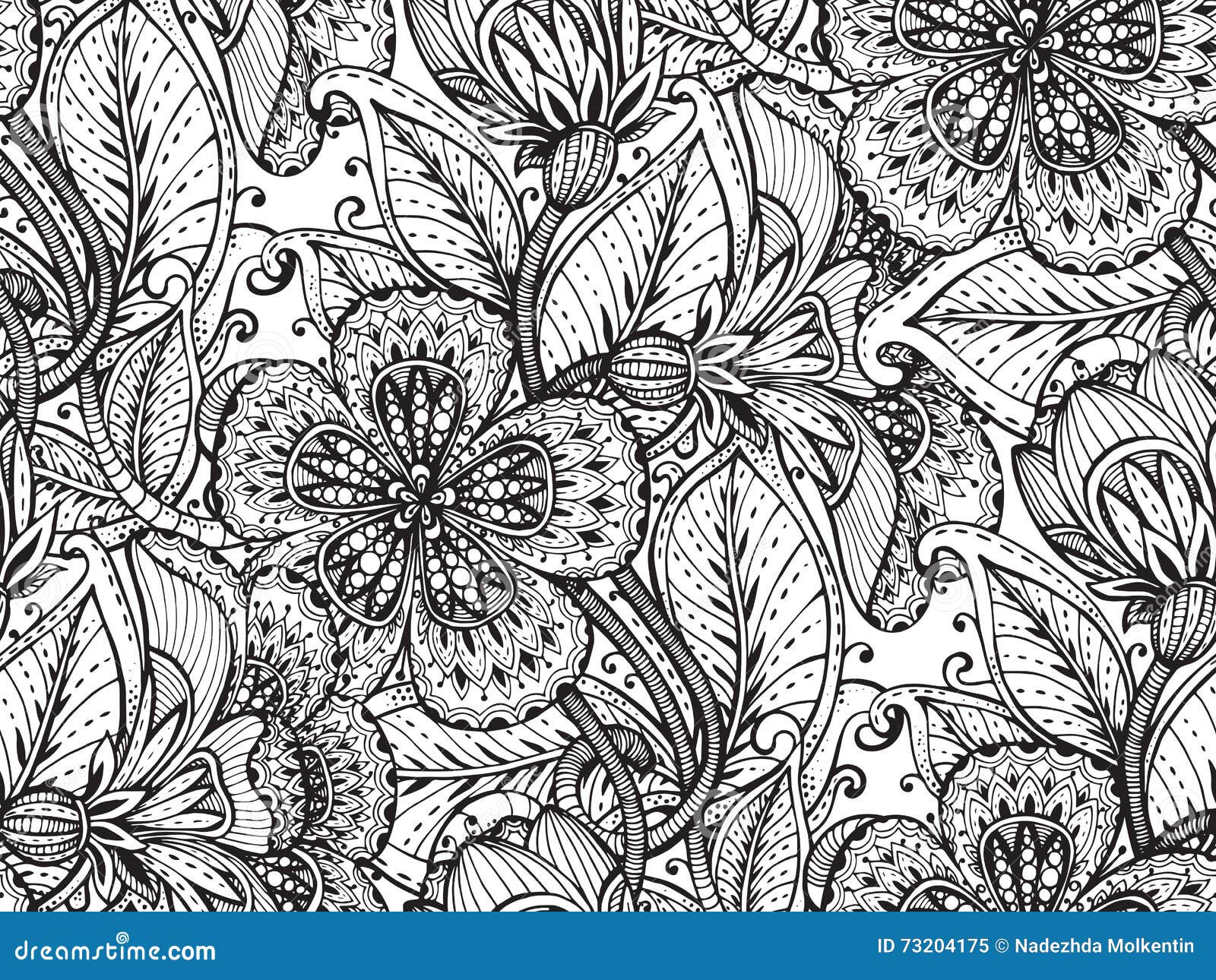 Vector Seamless Pattern with Hand Drawn Fancy Flowers Stock Vector ...