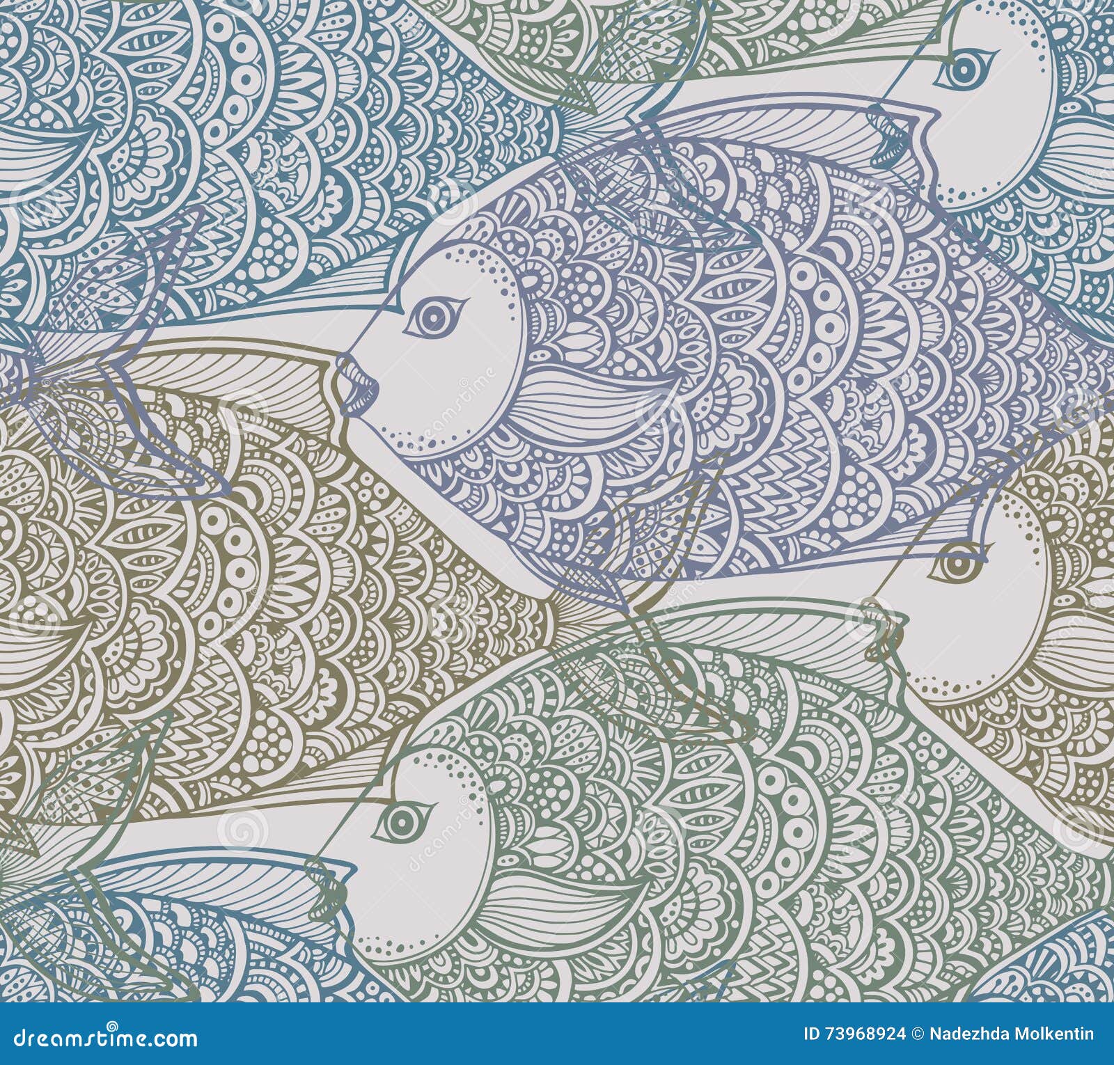 Vector Seamless Pattern with Hand Drawn Fish. Stock Vector ...