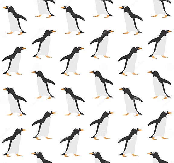 Vector Seamless Pattern of Hand Drawn Flat Penguin Stock Vector ...