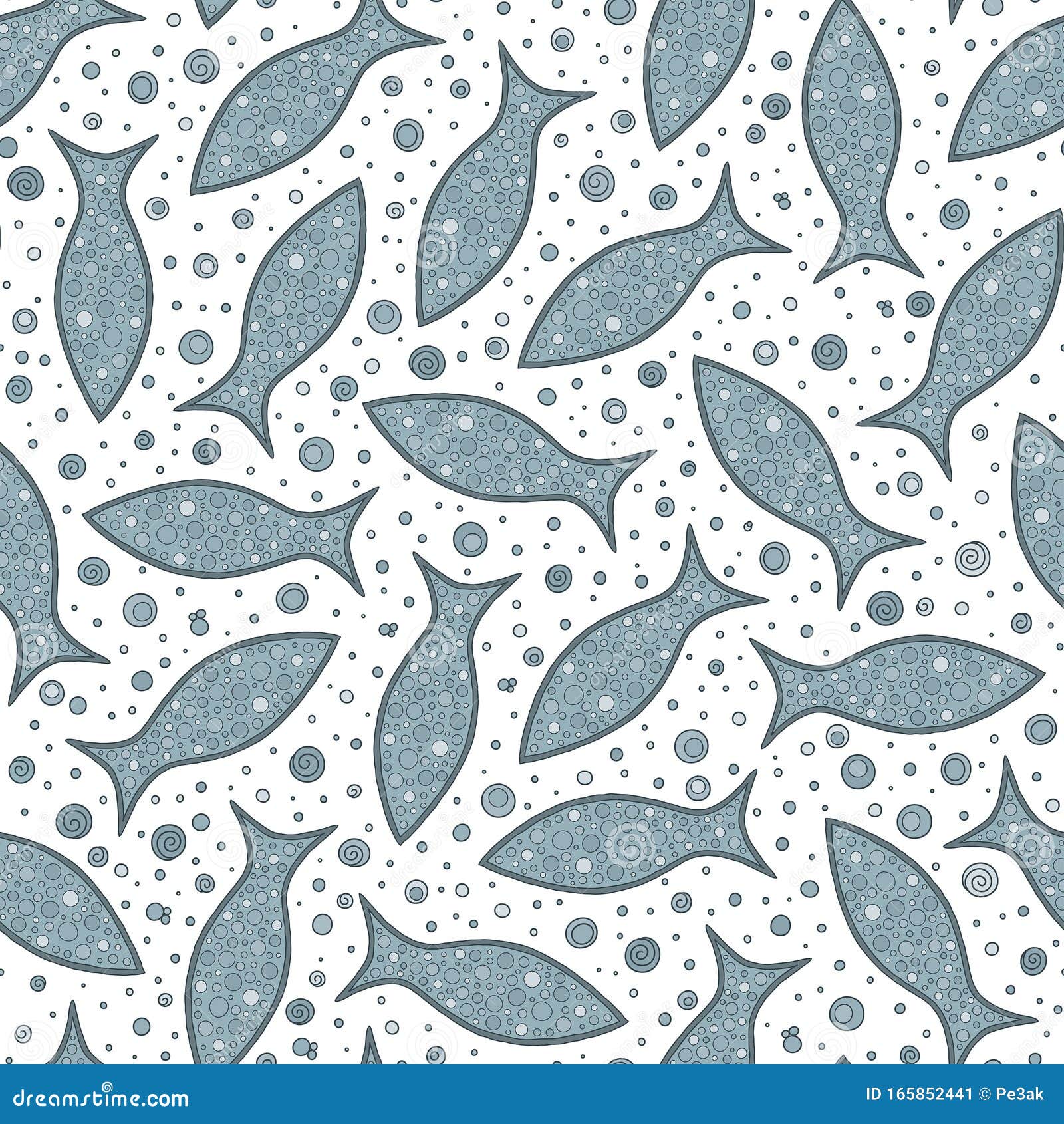 Vector Seamless Pattern with Hand Drawn Geometric Fishes Stock Vector ...