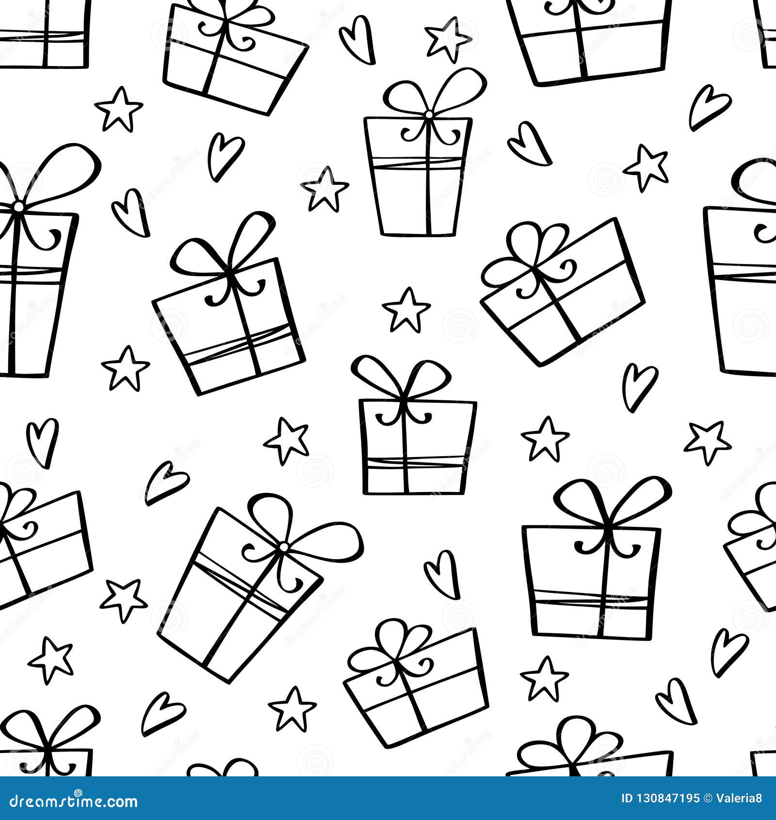 Vector Seamless Pattern with Hand Drawn Gift Boxes and Stars Stock ...