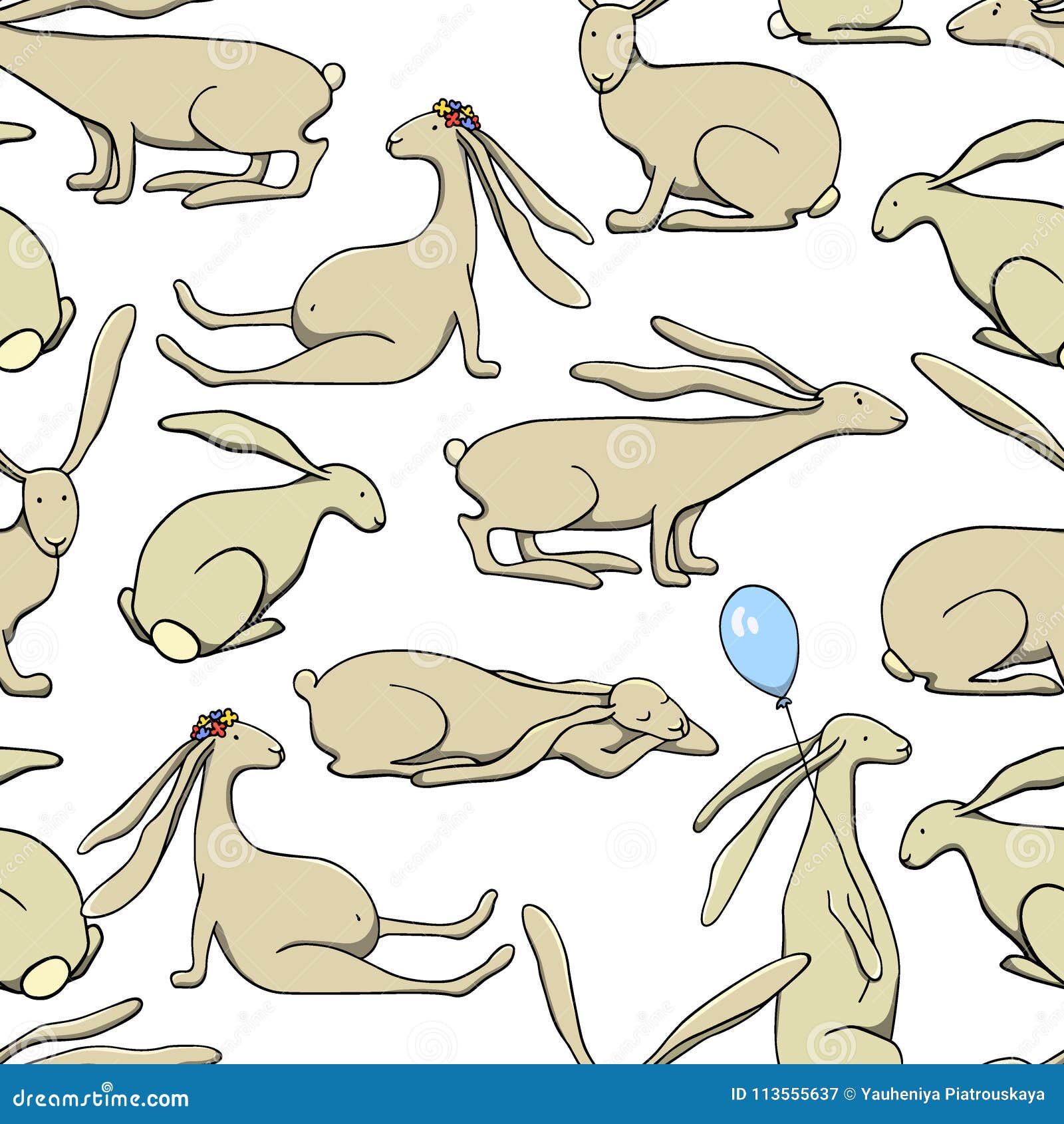 Hand drawn hares pattern stock vector. Illustration of nursery - 113555637