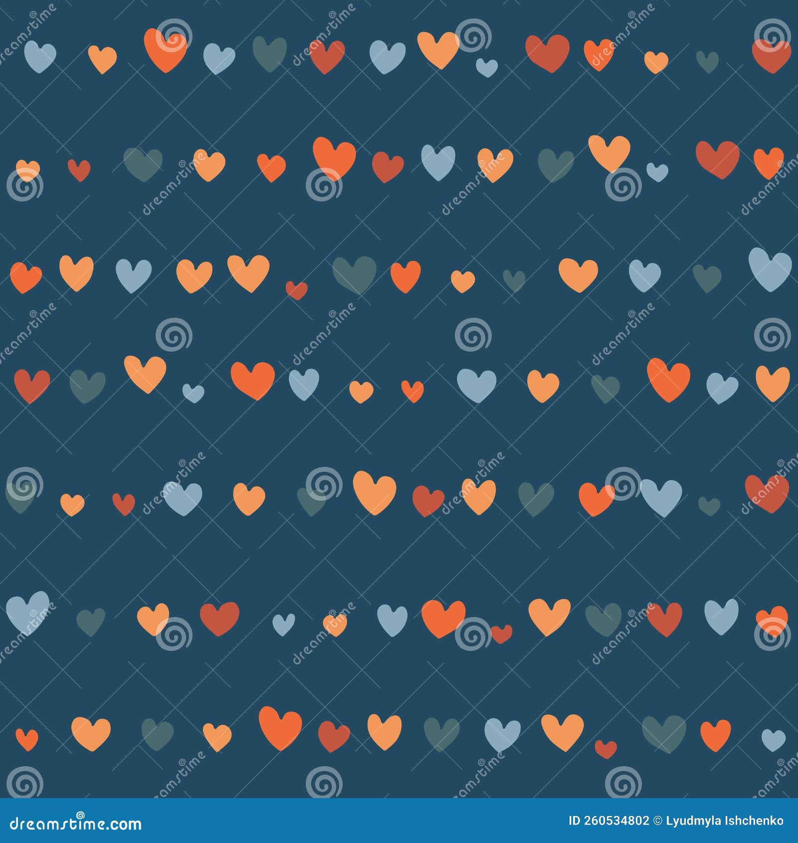 Flat Seamless Pattern of Hearts, Vector Hand Drawn Ornament Stock ...