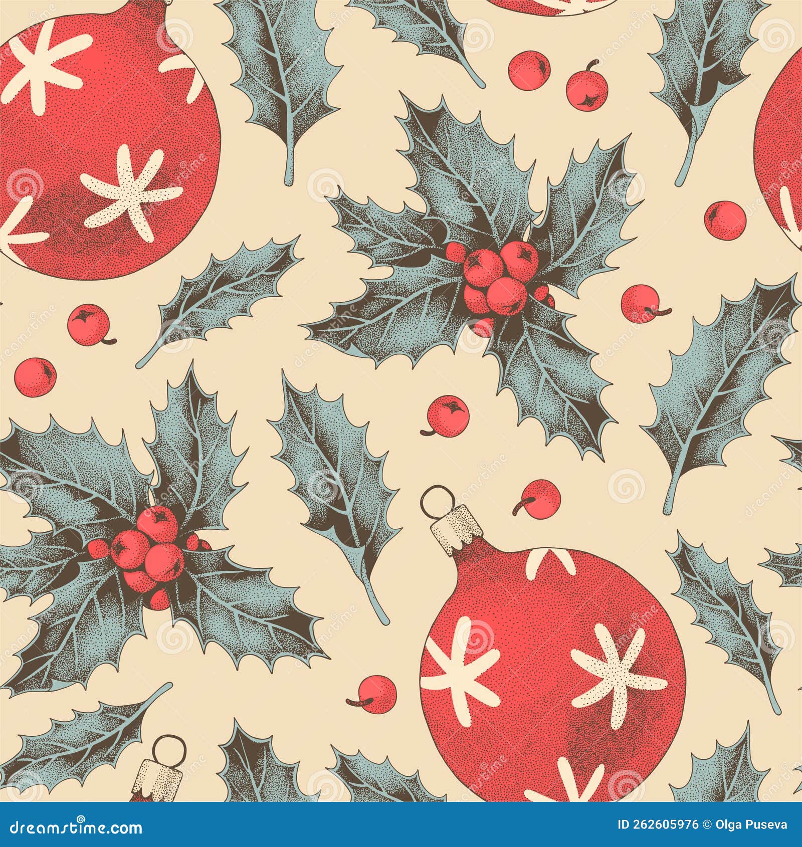 Vector Seamless Pattern with Hand Drawn Holly Stock Vector ...