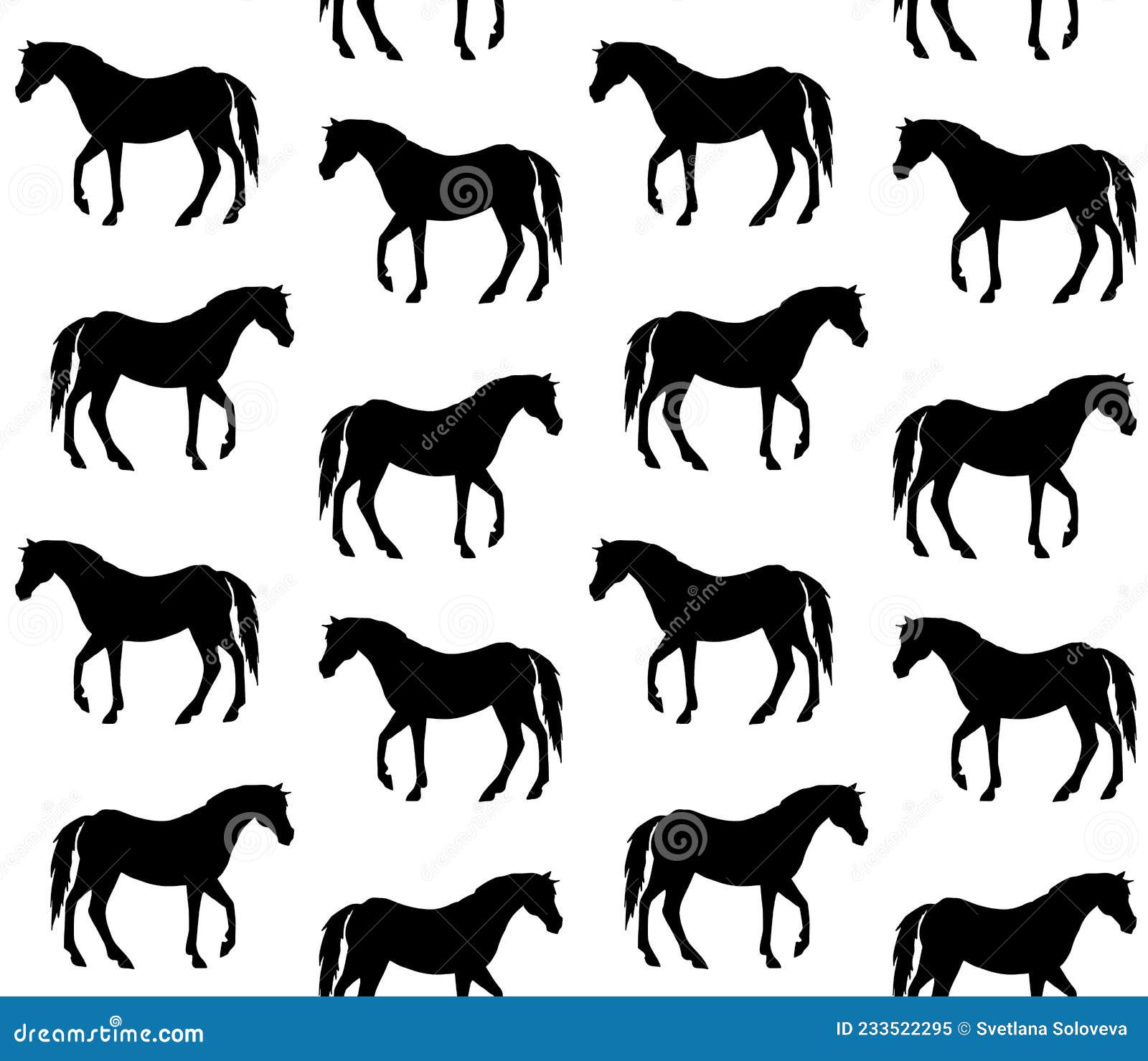 Vector Seamless Pattern of Horse Silhouette Stock Vector - Illustration ...