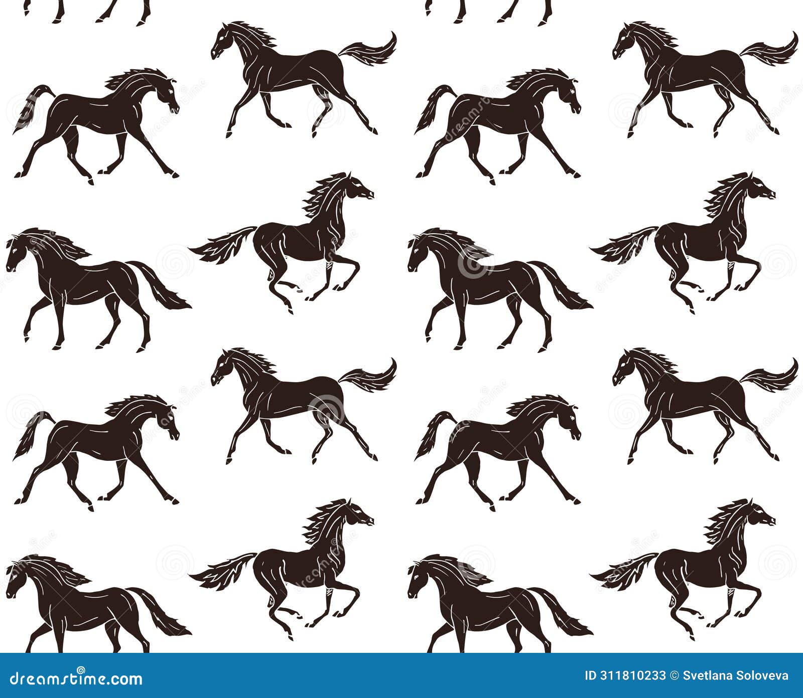 Vector Seamless Pattern of Hand Drawn Horses Stock Vector ...