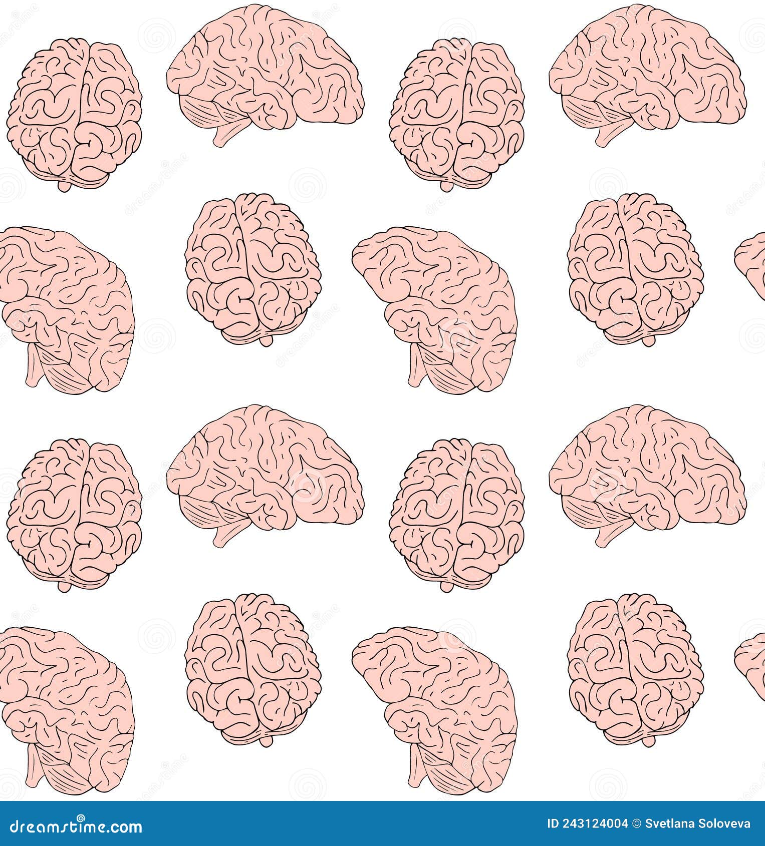 Vector Seamless Pattern of Hand Drawn Human Brain Stock Vector ...