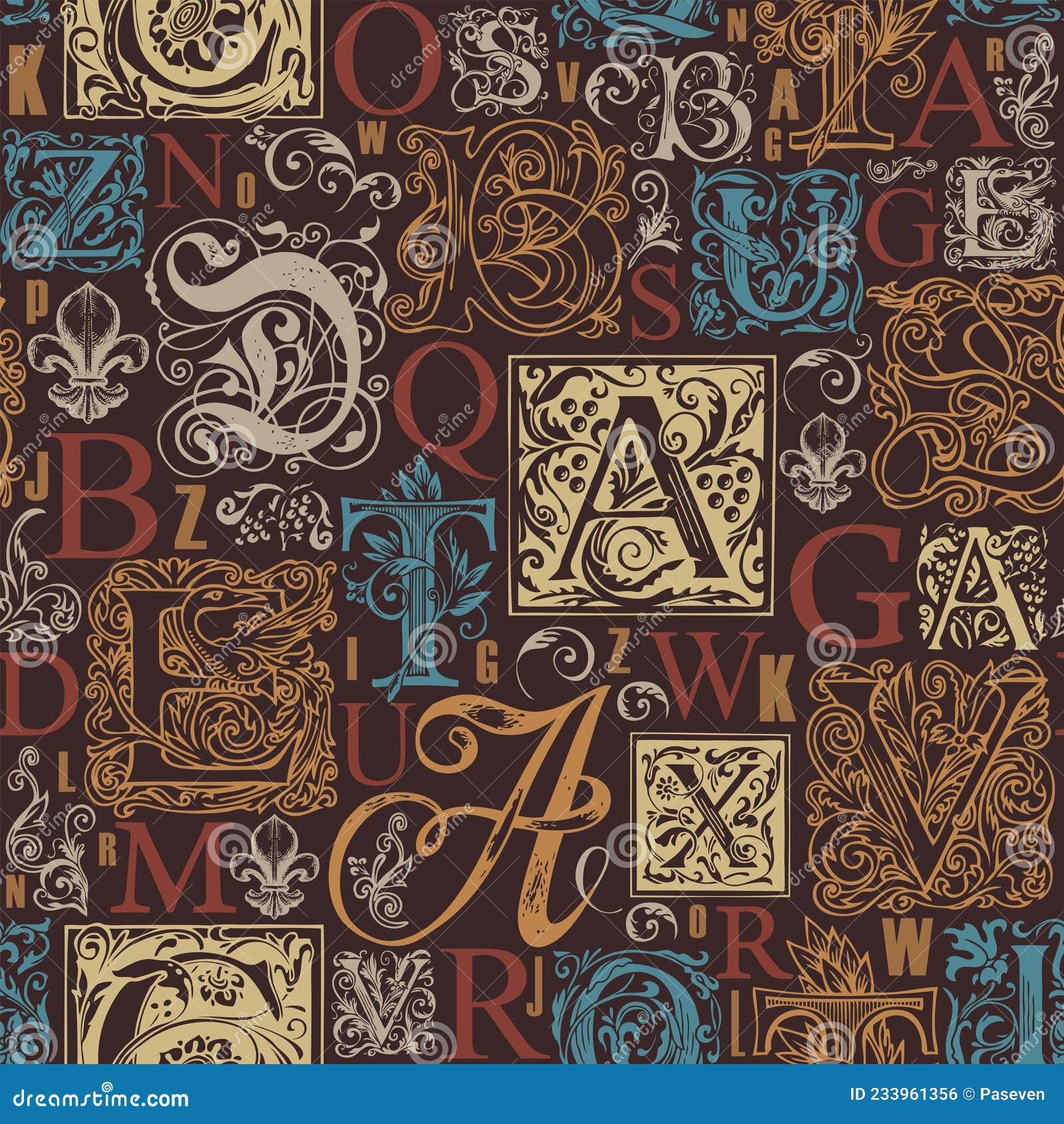 Seamless Pattern with Capital and Initial Letters Stock Vector ...