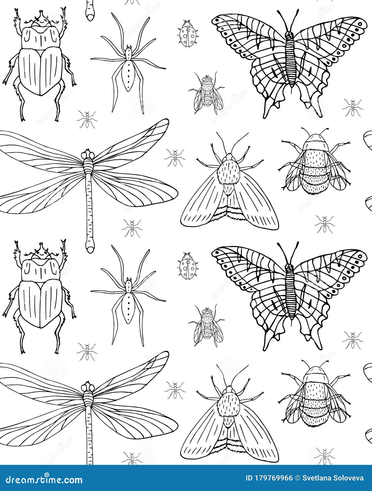 Vector Seamless Pattern of Hand Drawn Insects Stock Illustration ...