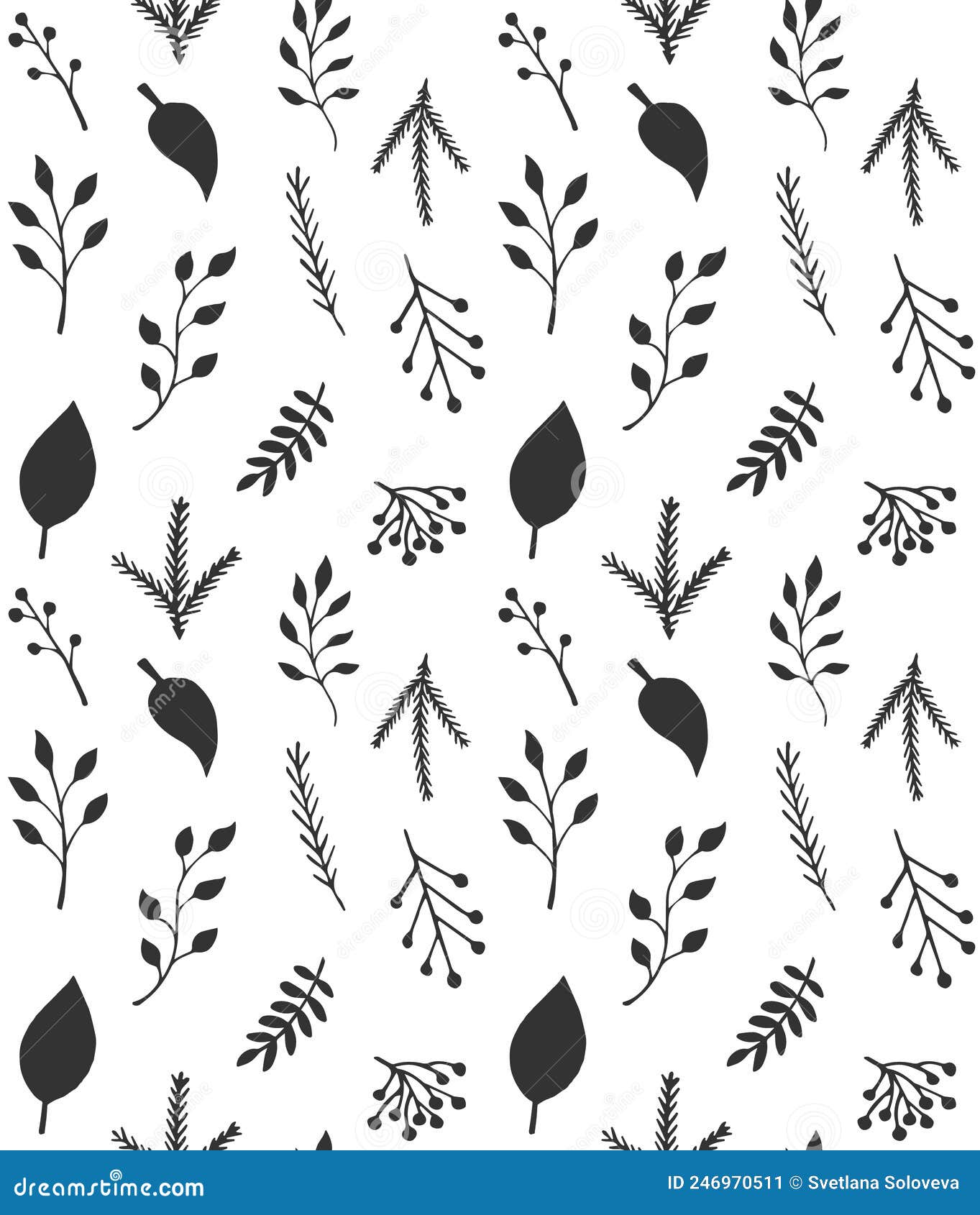 Vector Seamless Pattern of Hand Drawn Leaves Stock Vector ...