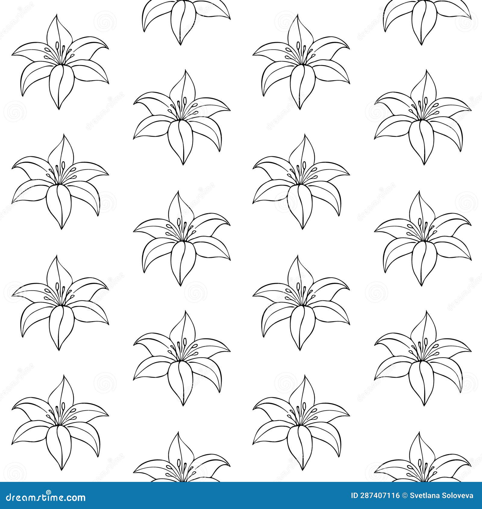 Vector Seamless Pattern of Hand Drawn Lilly Flower Stock Vector ...