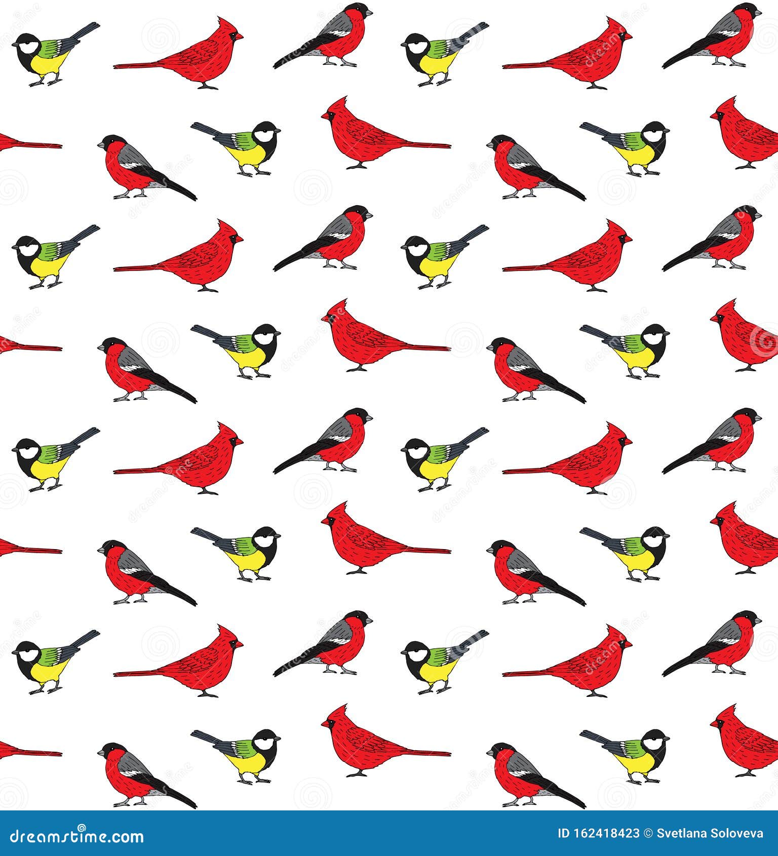 Vector Seamless Pattern of Hand Drawn Little Birds Stock Vector ...