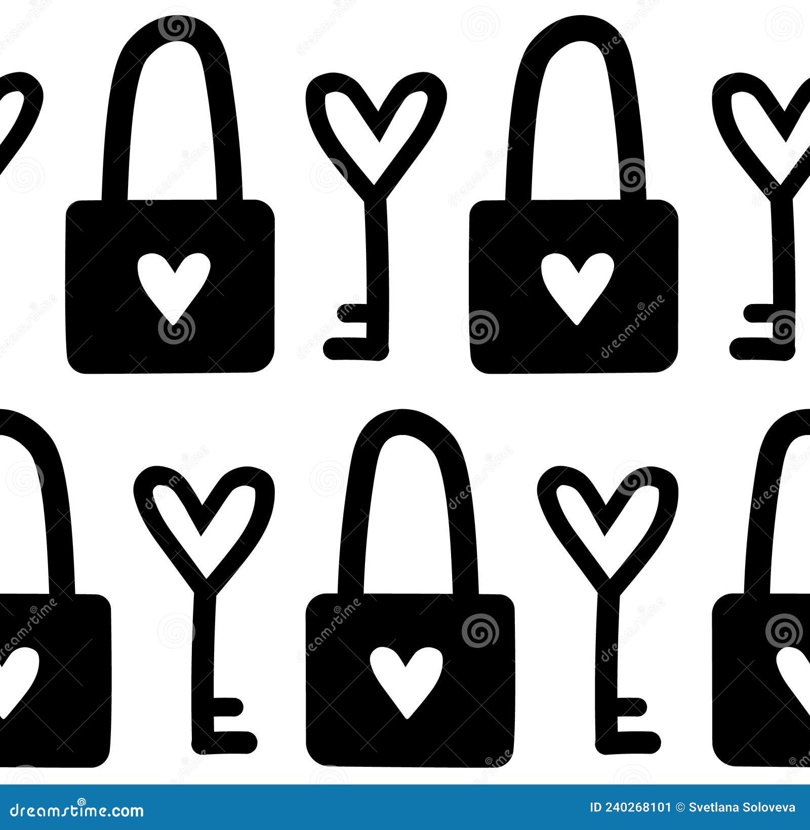 Vector Seamless Pattern of Hand Drawn Lock and Key Stock Illustration ...