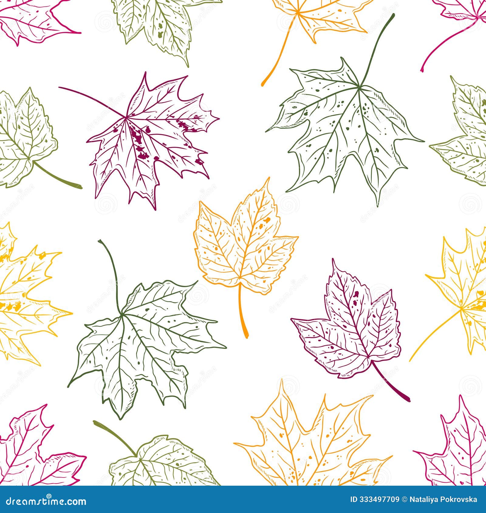 Vector Seamless Pattern with Hand Drawn Maple Leaves in Various Sizes ...