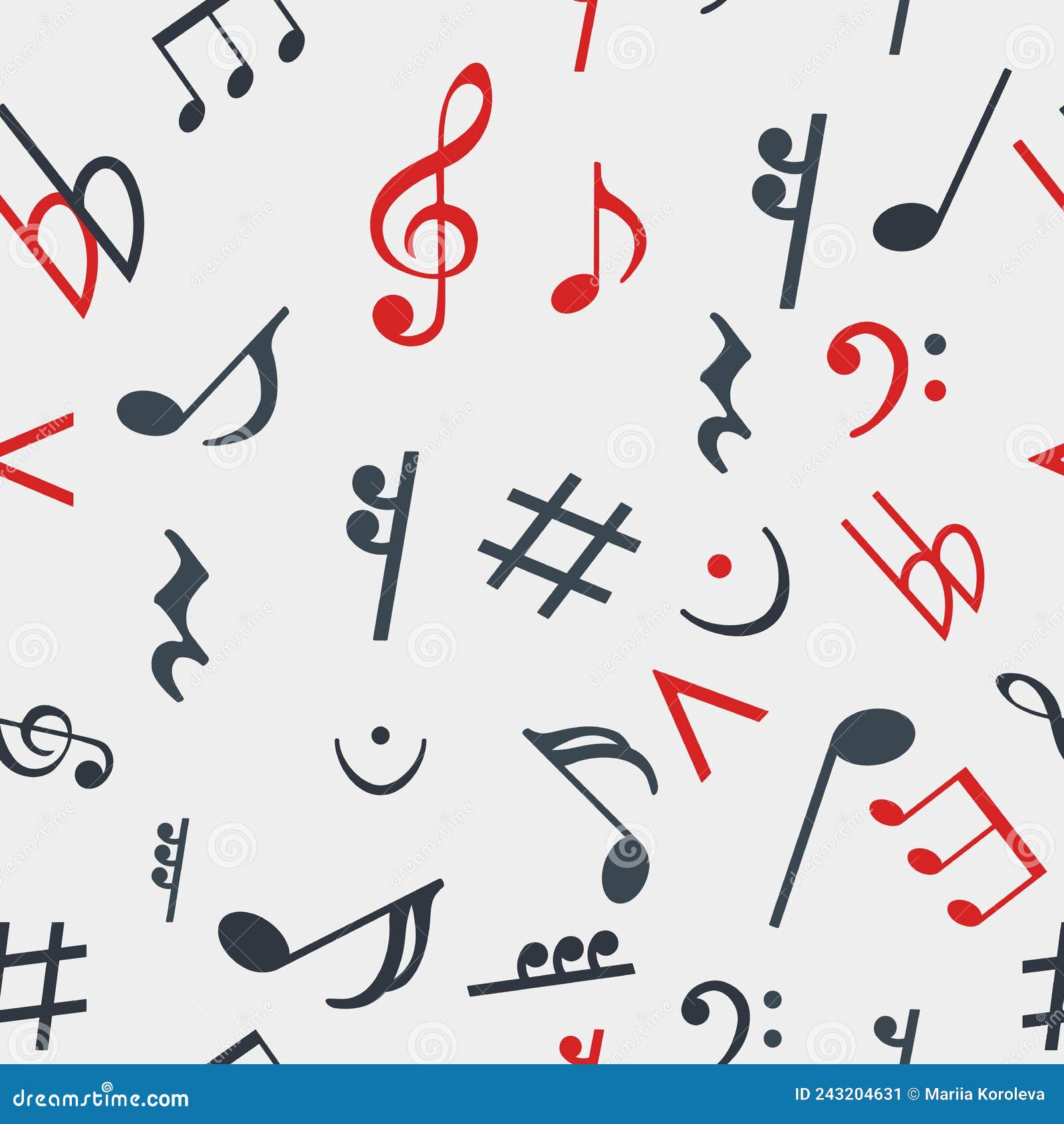 Vector Seamless Pattern with Hand Drawn Music Notes Stock Vector ...