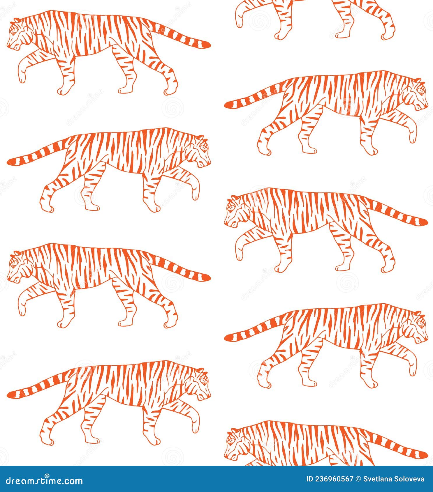 Vector Seamless Pattern of Hand Drawn Orange Tiger Stock Vector ...
