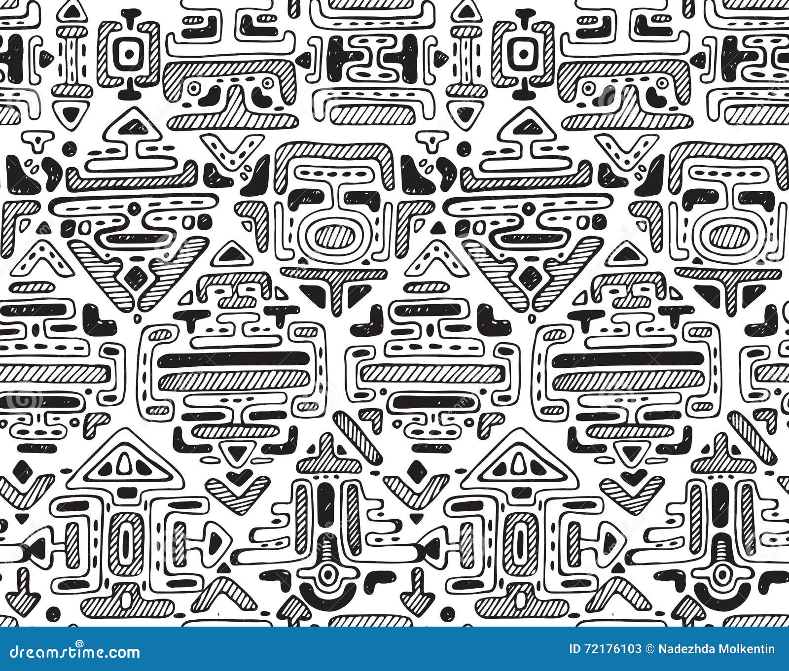 Vector Seamless Pattern with Hand Drawn Ornament Maya Stock Vector ...