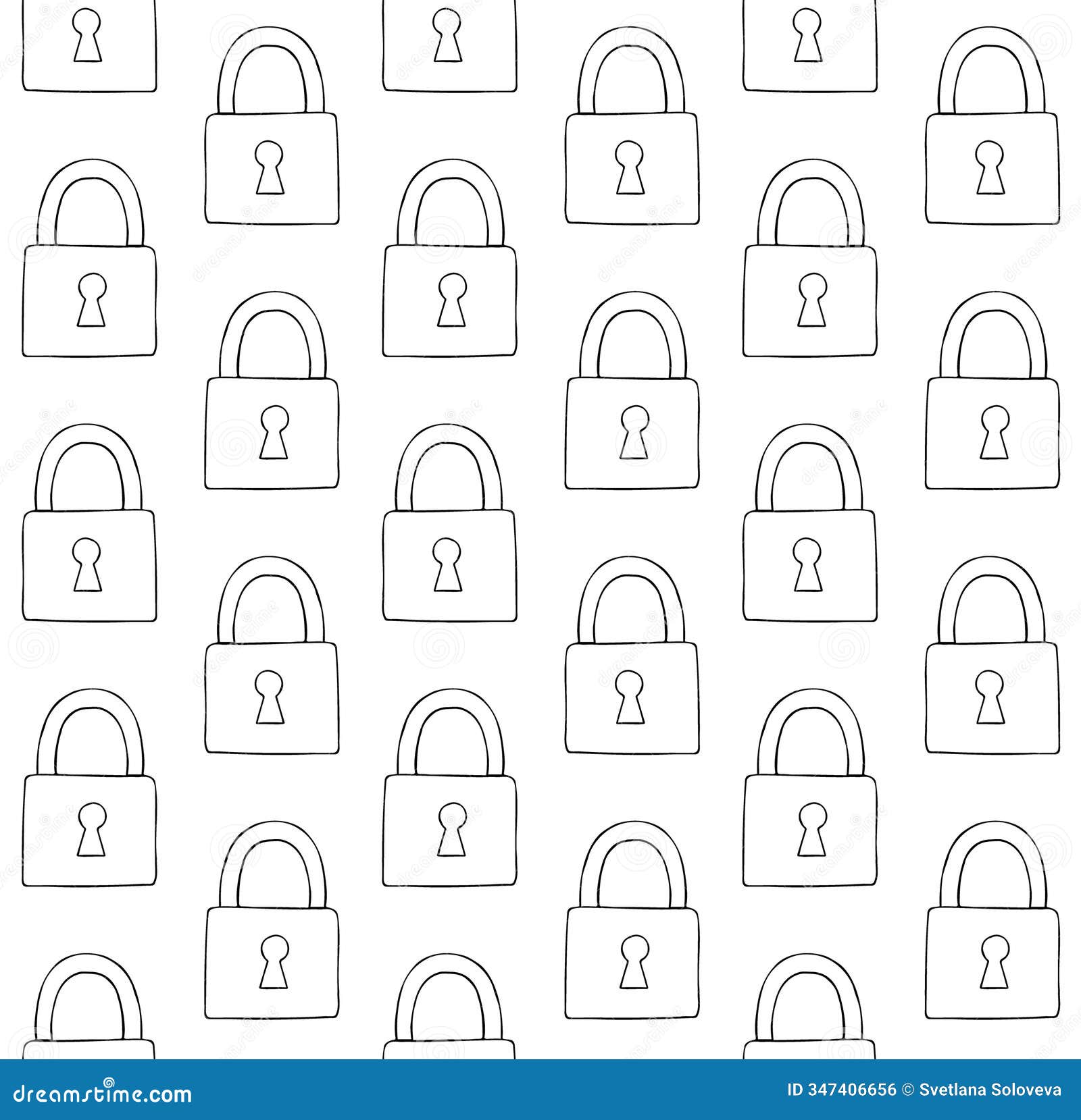 Vector Seamless Pattern of Hand Drawn Outline Lock Stock Illustration ...