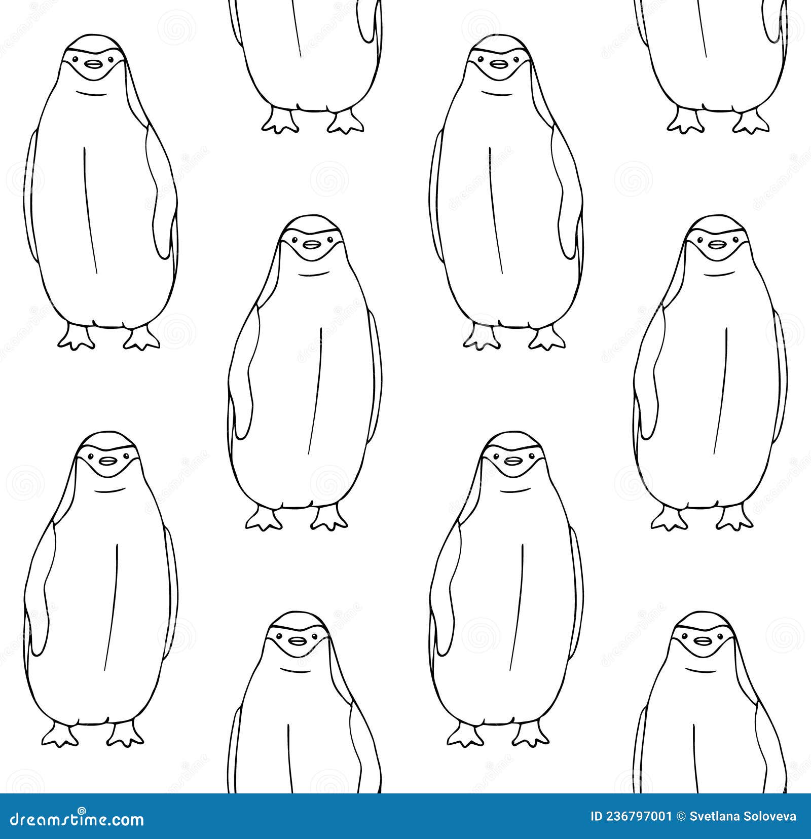 Vector Seamless Pattern of Hand Drawn Penguin Stock Vector ...