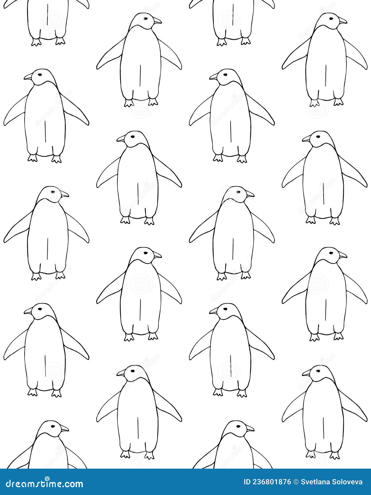 Vector Seamless Pattern of Hand Drawn Penguin Stock Illustration ...