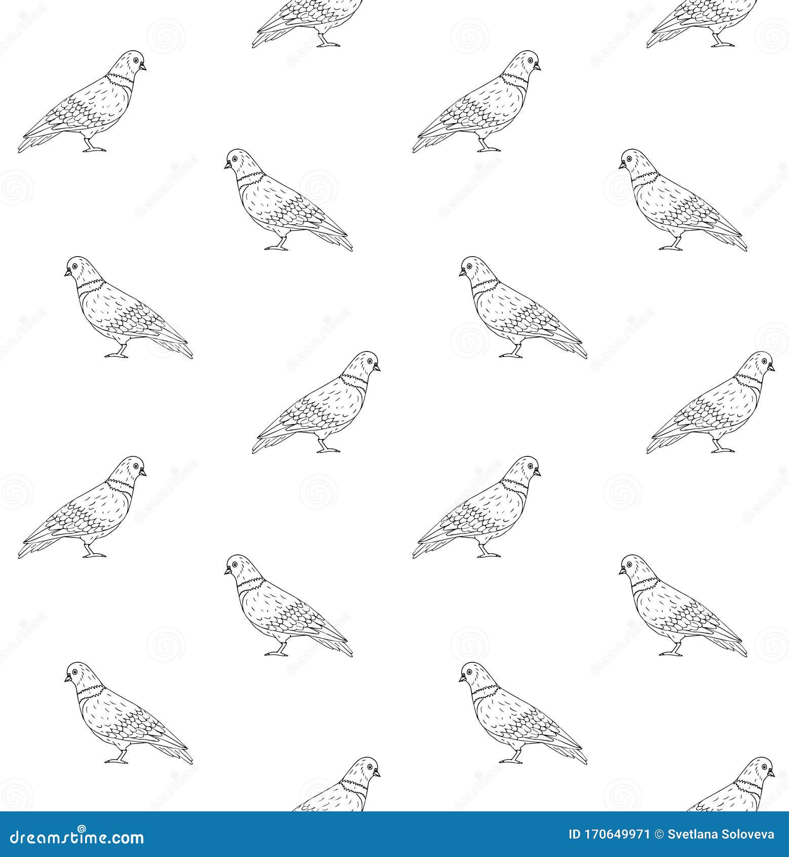 Vector Seamless Pattern of Hand Drawn Pigeon Stock Illustration ...