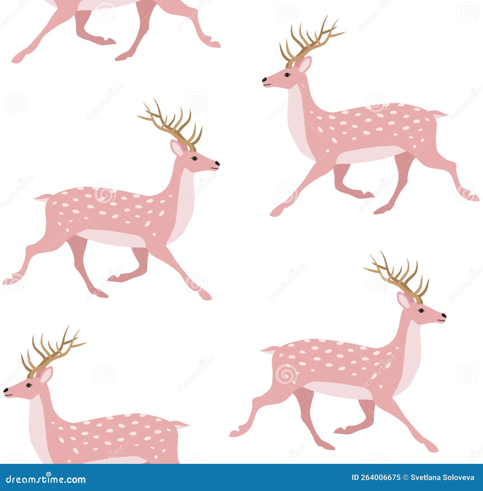 Vector Seamless Pattern of Hand Drawn Pink Deer Stock Vector ...
