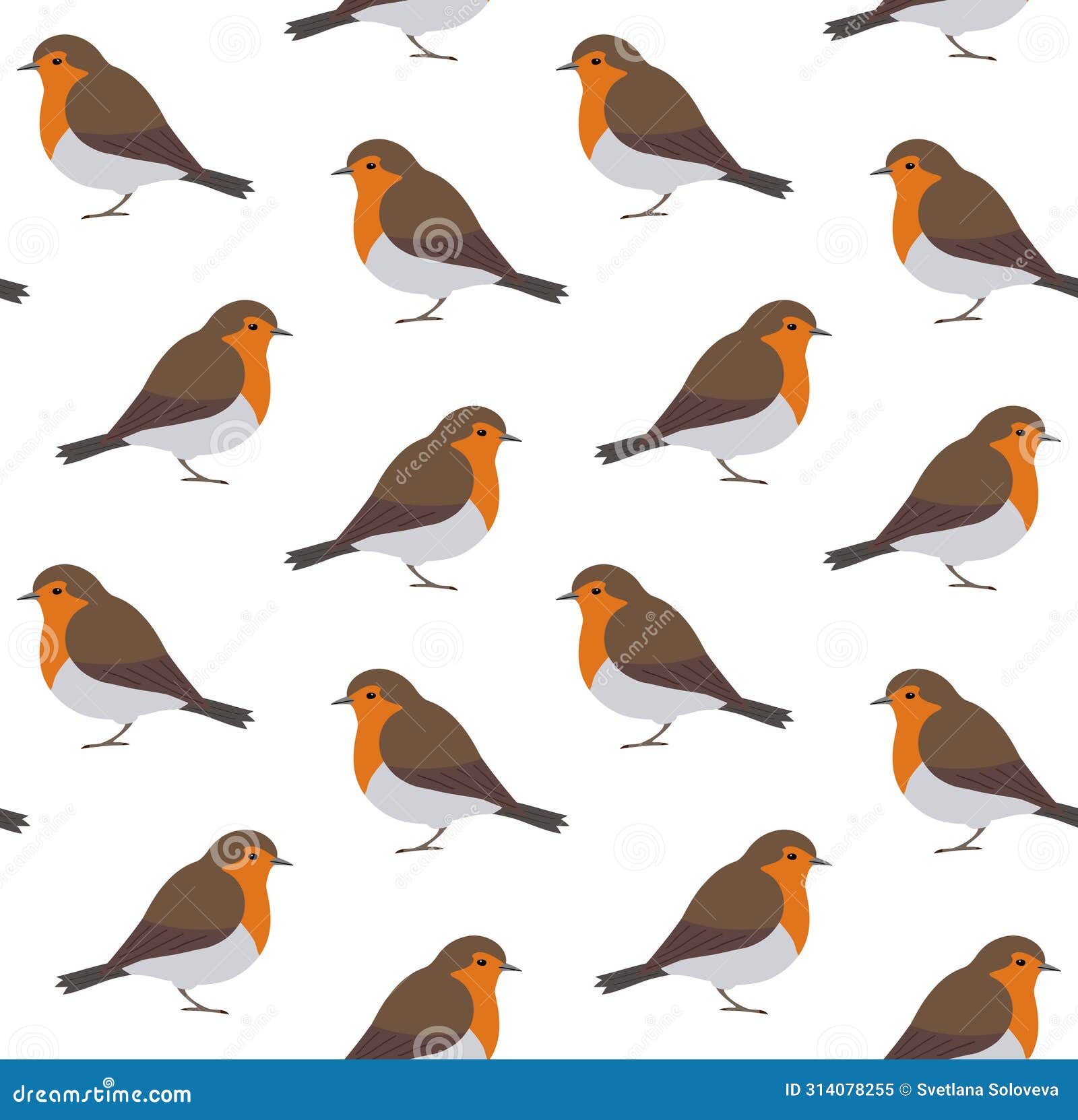 Vector Seamless Pattern of Hand Drawn Robin Bird Stock Vector ...