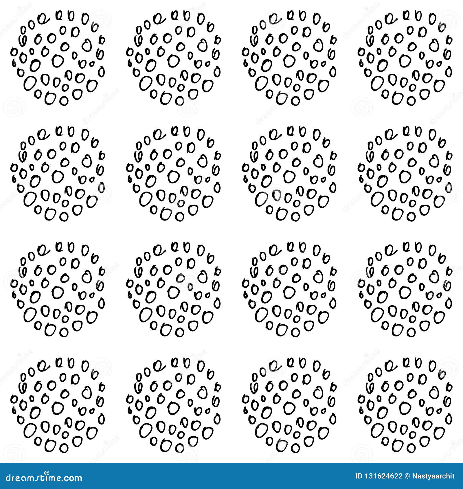 Vector Seamless Pattern of Hand Drawn Rough Doodle Circles, Black and ...