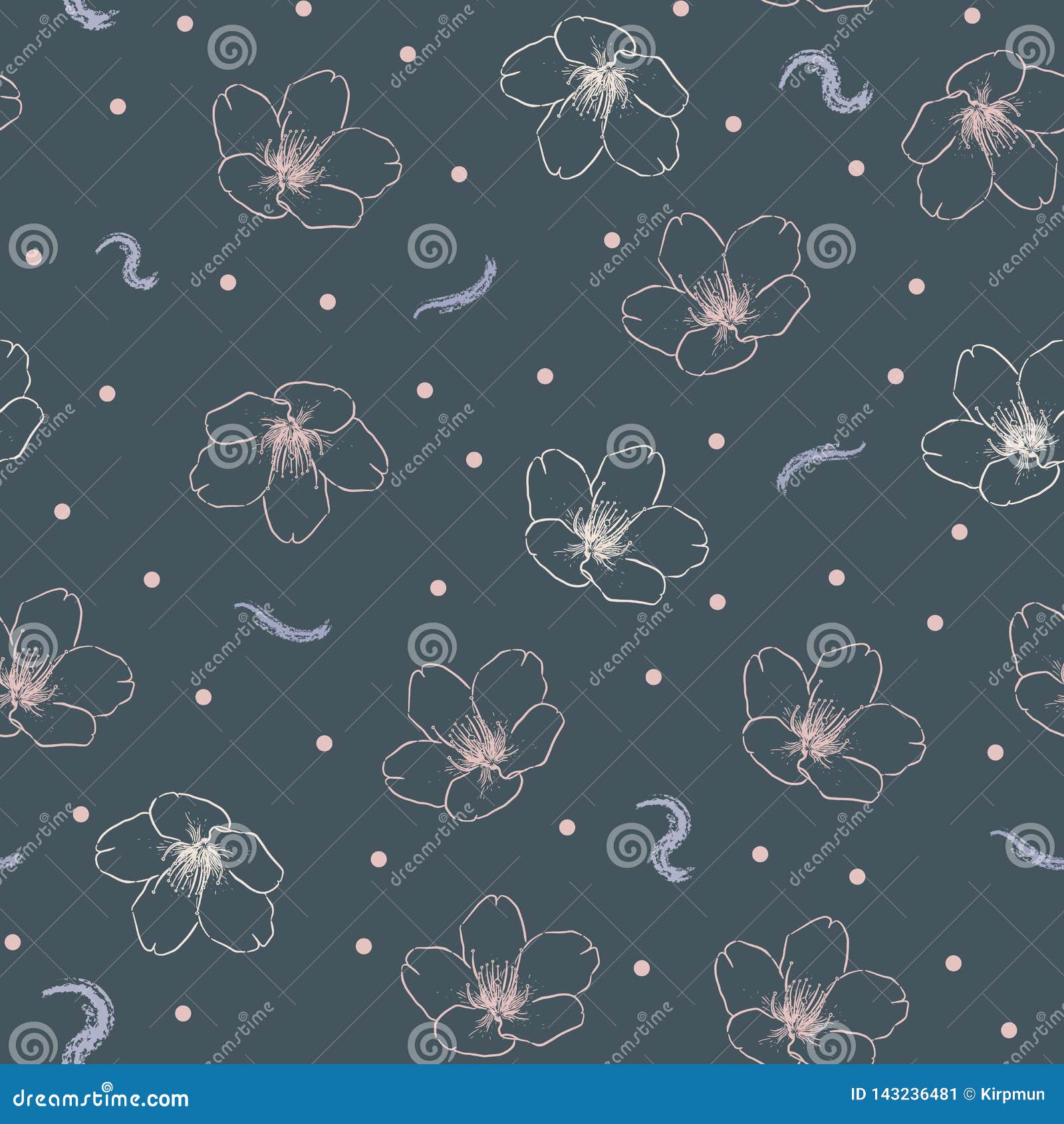 Vector Seamless Pattern with Hand Drawn Sakura Flowers Stock Vector ...