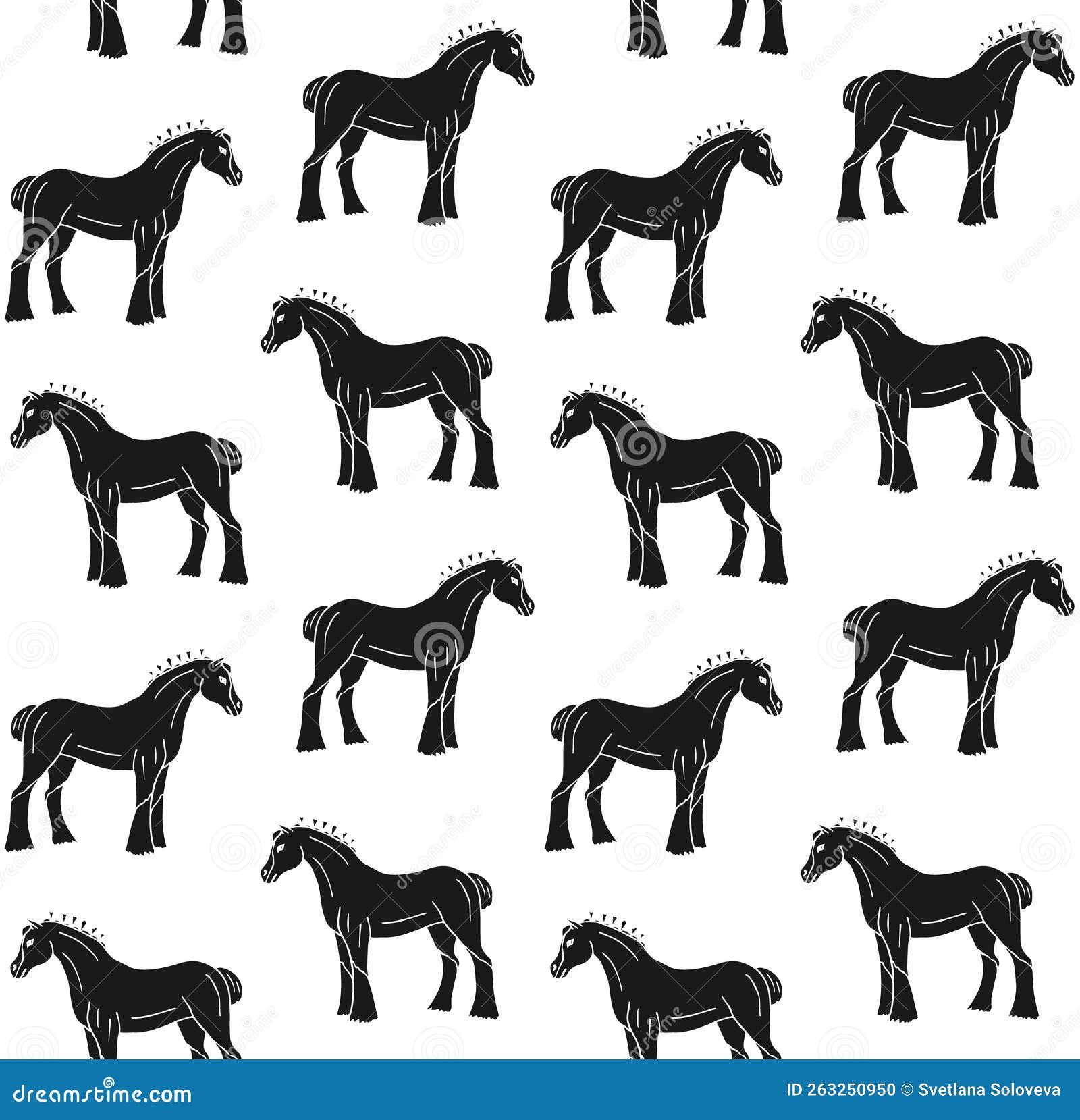 Vector Seamless Pattern of Hand Drawn Shire Horse Stock Vector ...