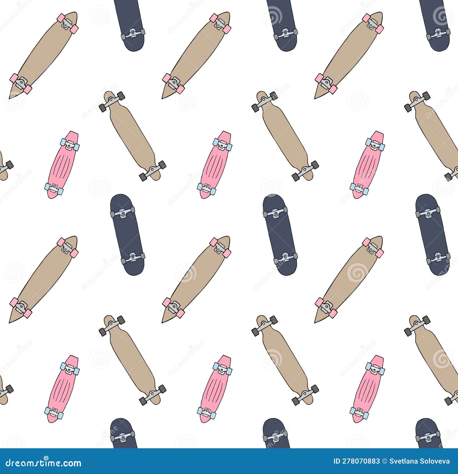 Vector Seamless Pattern of Hand Drawn Skateboard Stock Vector ...