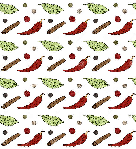 Vector Seamless Pattern of Hand Drawn Spices Stock Illustration ...
