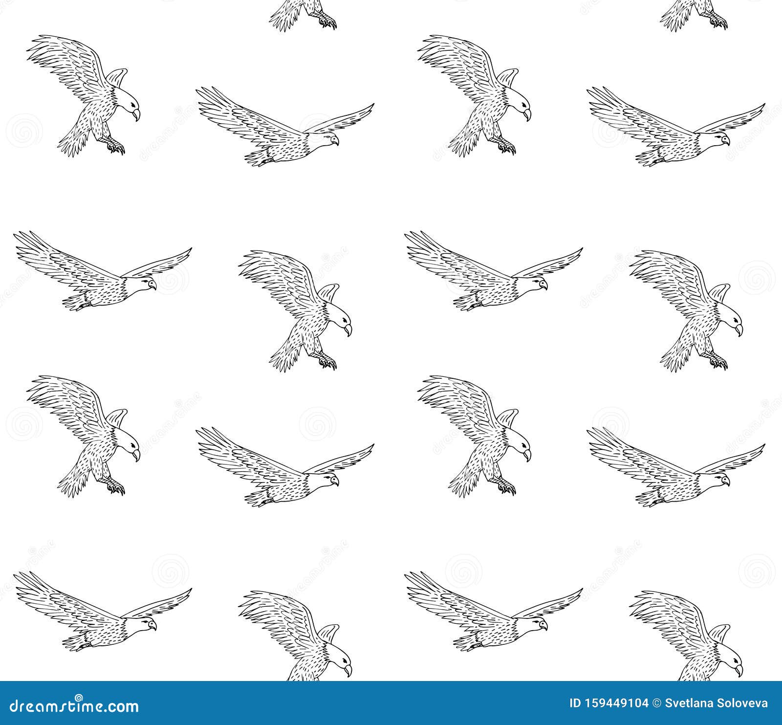 Vector Seamless Pattern of Hand Drawn Eagle Stock Illustration ...