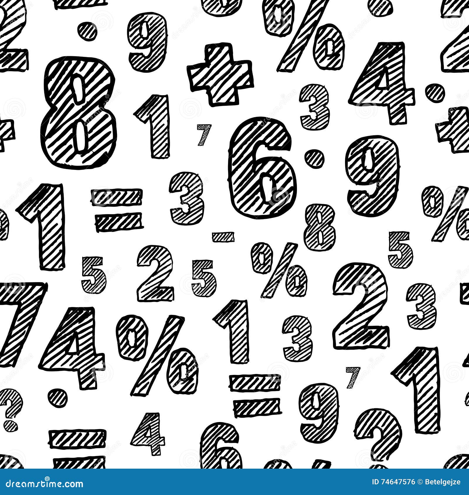 Vector Seamless Pattern with Hand Drawn Sketch Numbers. Stock Vector ...