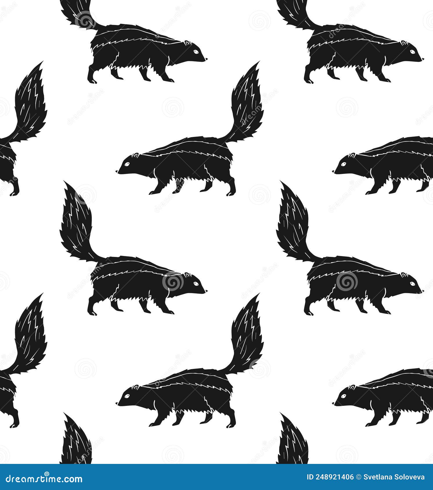 Vector Seamless Pattern of Hand Drawn Skunk Stock Vector - Illustration ...