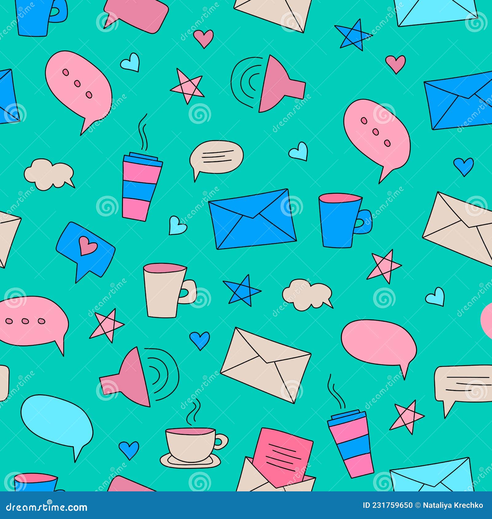 Vector Seamless Pattern with Hand-drawn Speech Bubbles and Letters ...