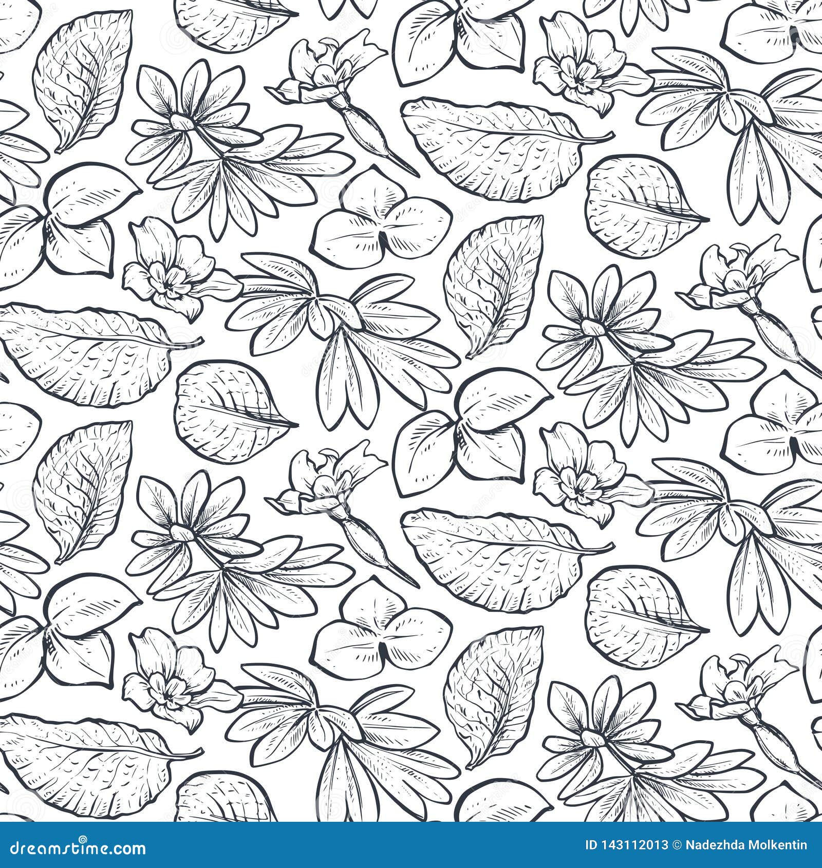 Vector Seamless Pattern with Hand Drawn Spring Flowers and Leaves Stock ...