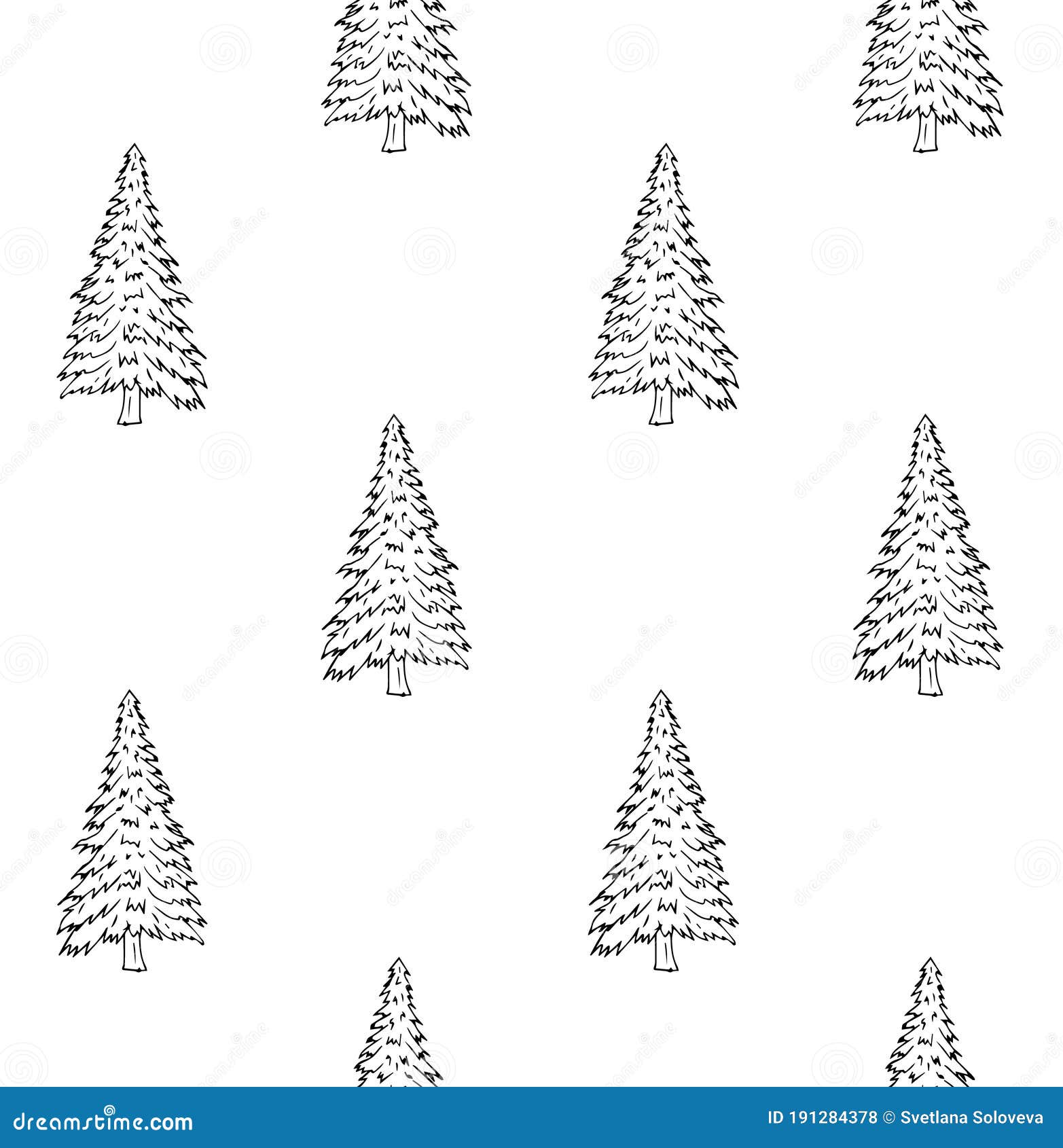 Vector Seamless Pattern of Hand Drawn Spruce Tree Stock Illustration ...